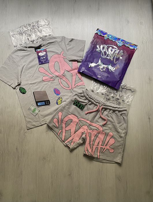 Designer Syna World T-Shirt & Short Set Grey / Pink | Grailed