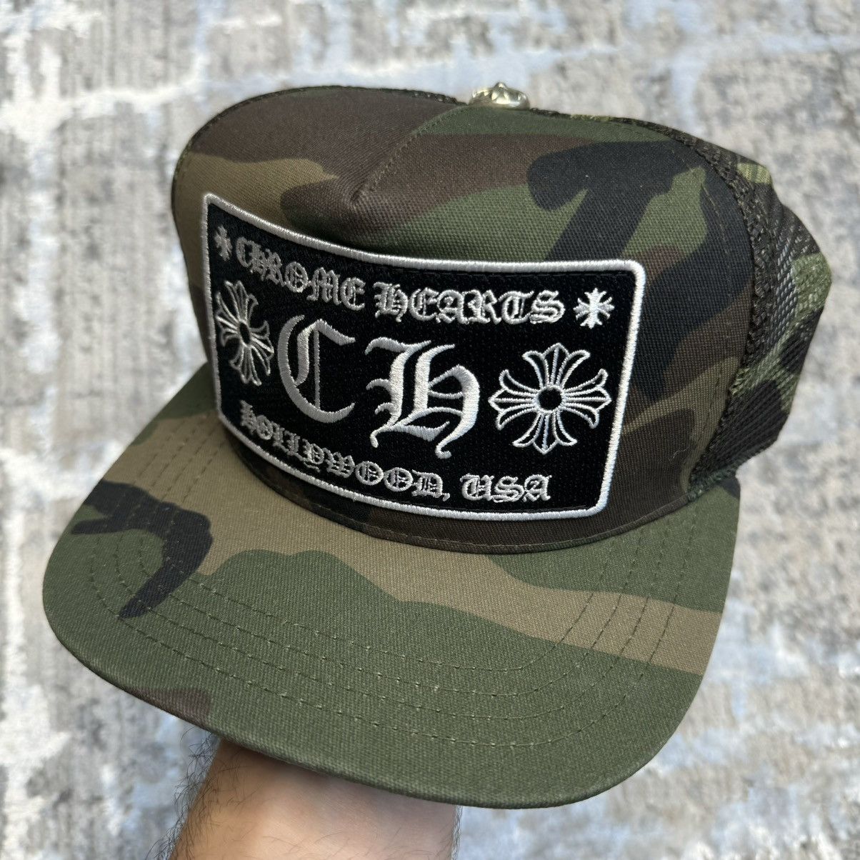 Chrome Hearts CH Hollywood camo trucker hat | Grailed