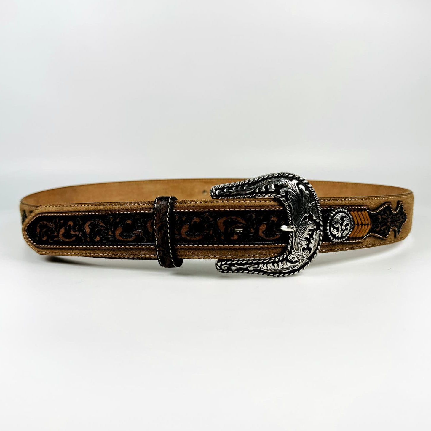 Tony Lama Tony Lama Brown Handtooled Cowboy Western Belt Sz 42 C14645 ...