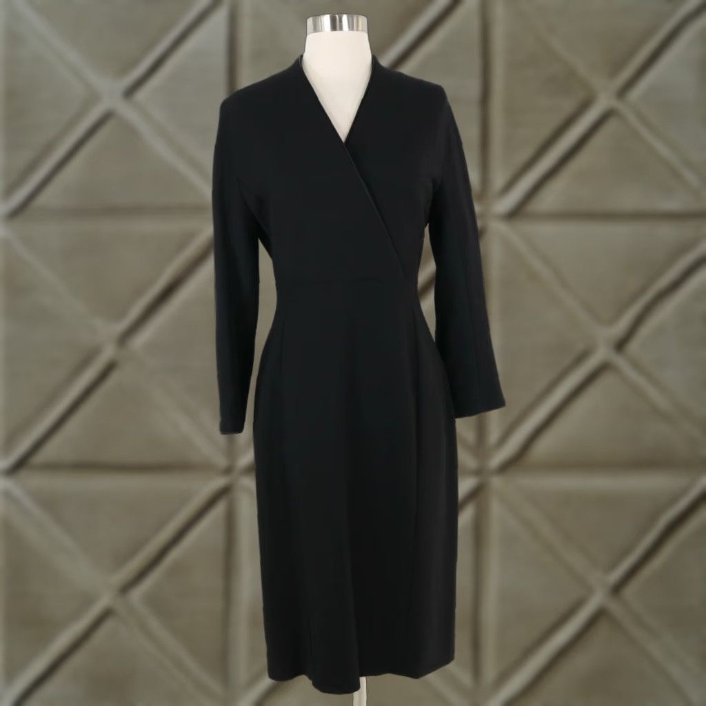 Vintage MM.LaFleur Dress The Pamela 4 Black Wool V-Neck Sheath Career ...