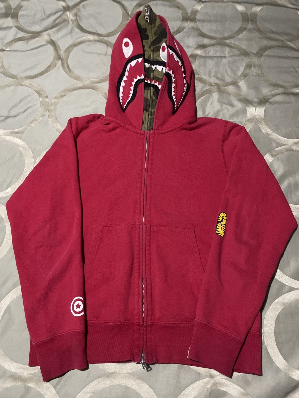 Bape Bape red double hood shark hoodie | Grailed