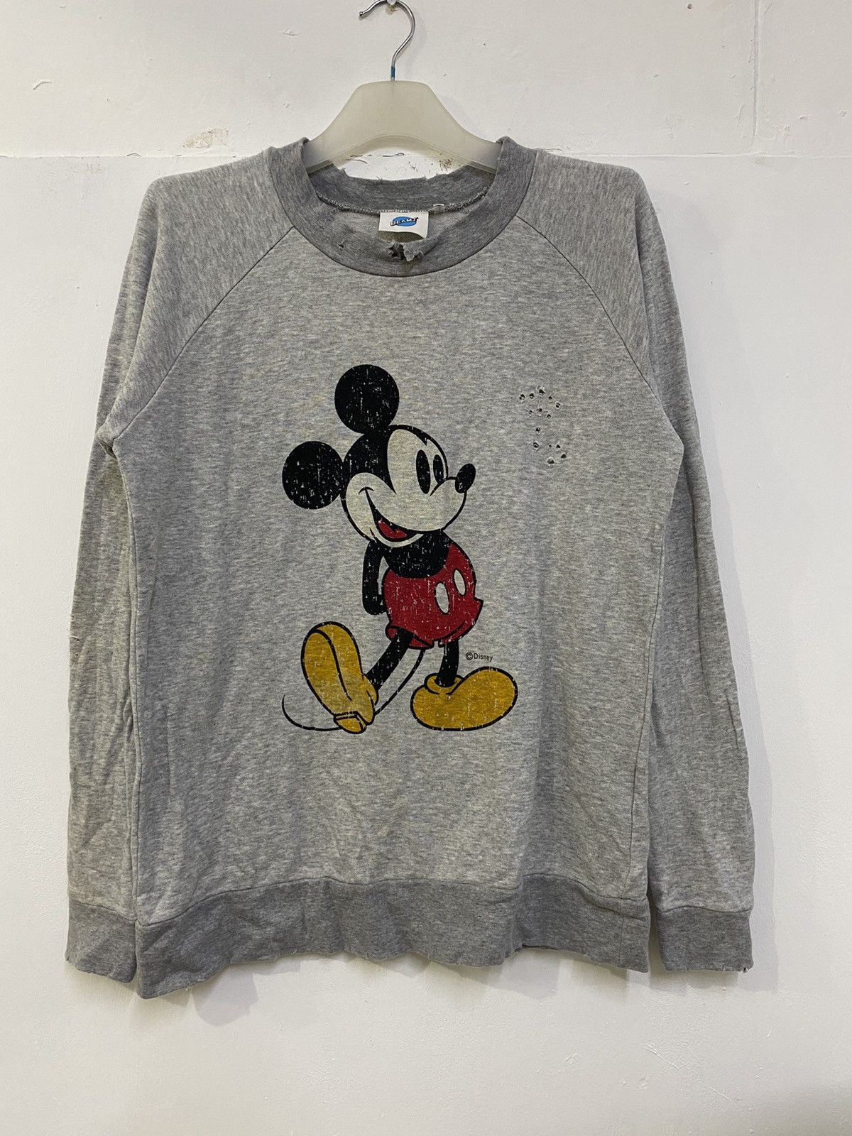 Beams Plus BEAMS X MICKEY MOUSE MIRROR PRINT DISTRESS SWEATSHIRT | Grailed
