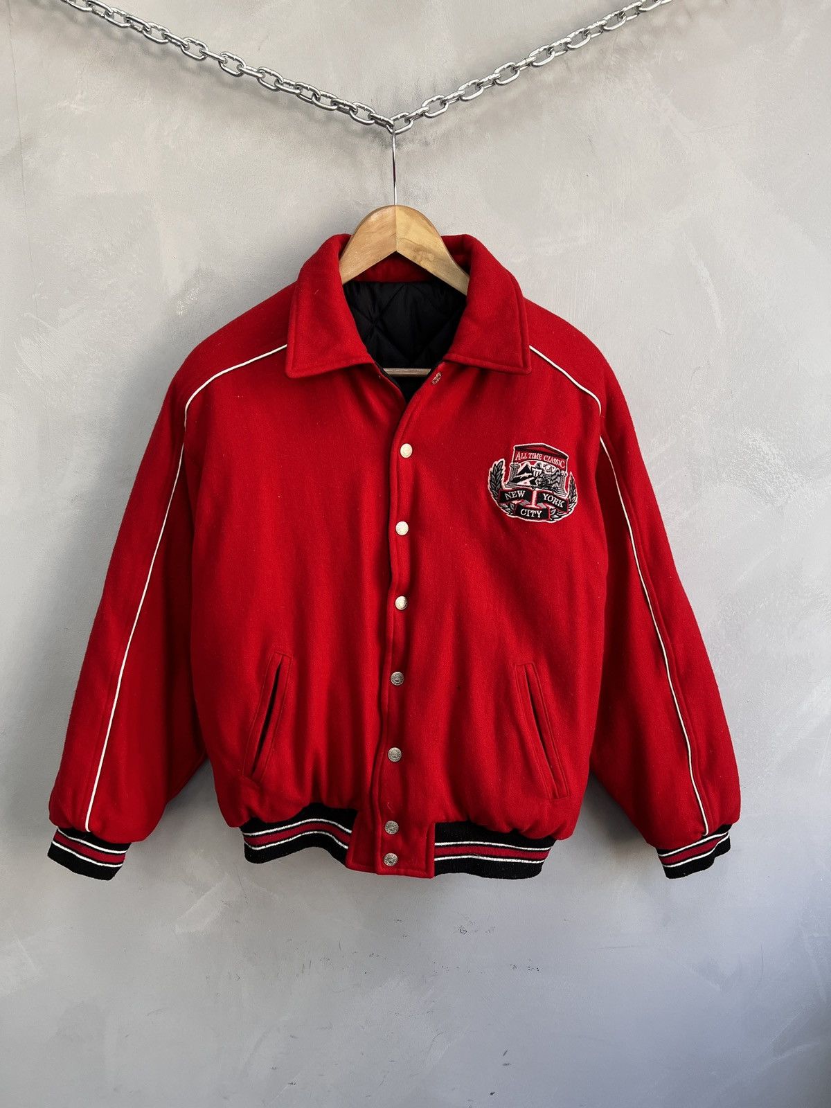 Avirex Avirex Red Wool Varsity Jacket NYC Patch Bomber reversible | Grailed