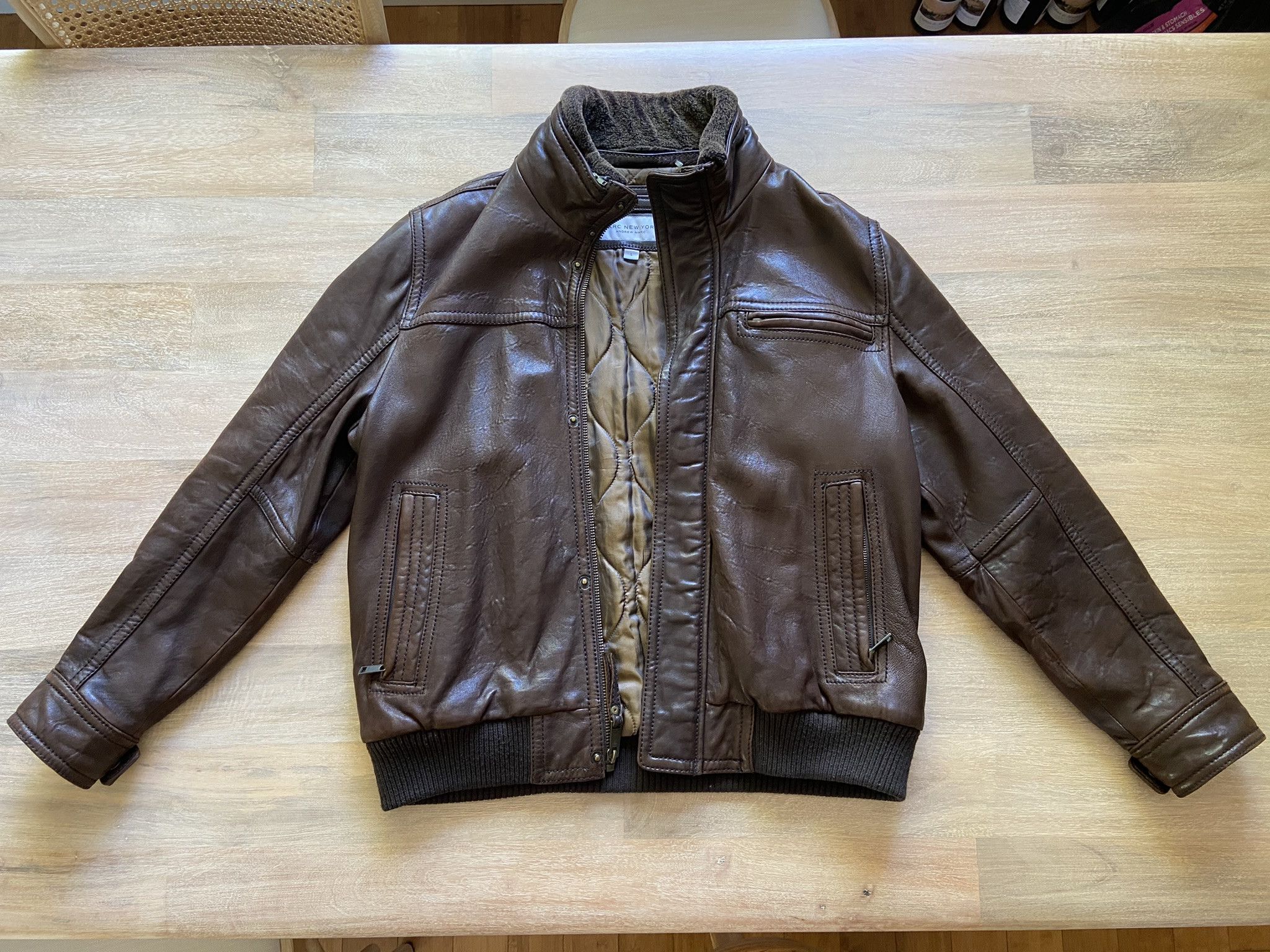 Andrew Marc Marc New York Leather Bomber Jacket Shearling Lamb Collar ...