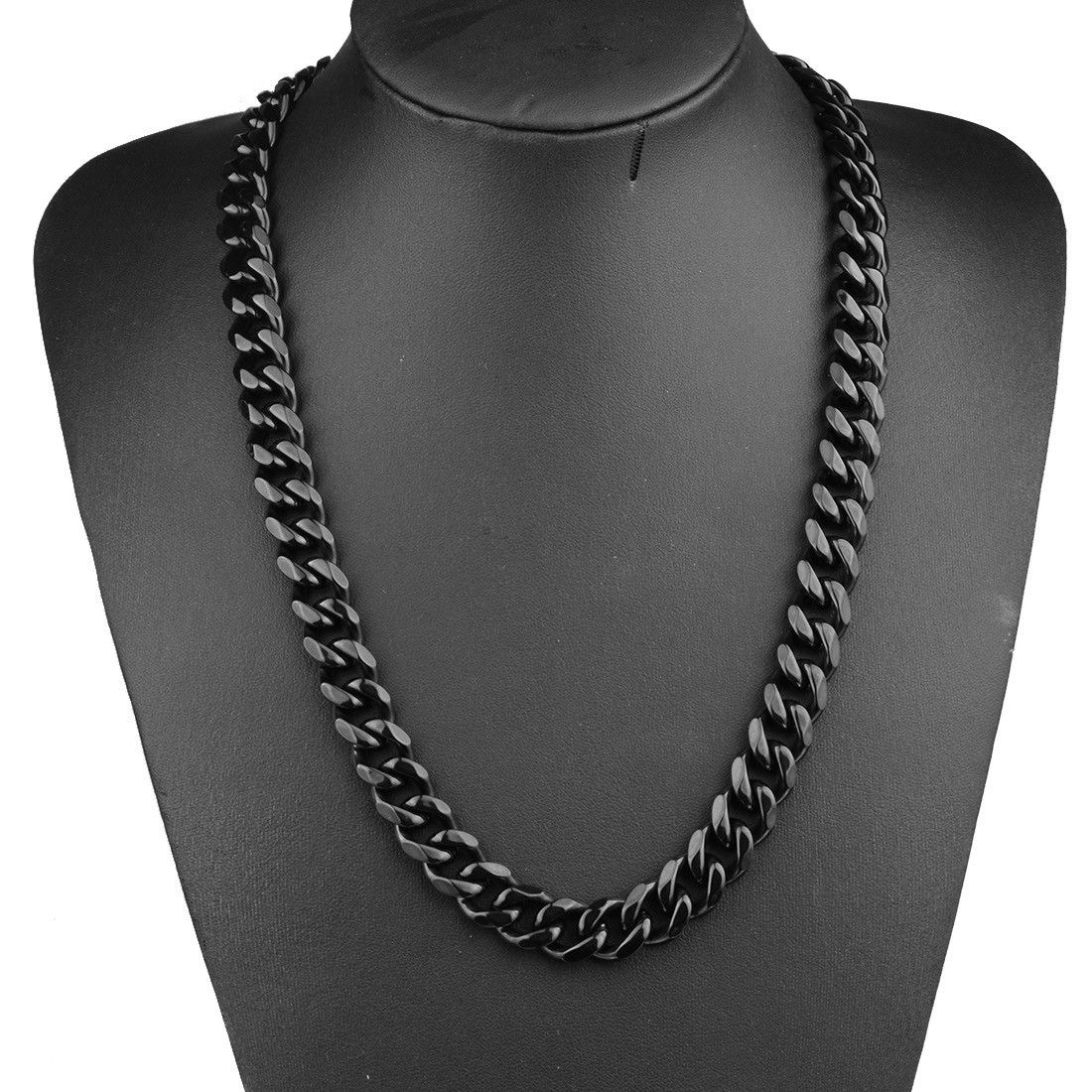 Cuban Link Chain 12mm Black Stainless Steel Curb Link Chain Necklace ...