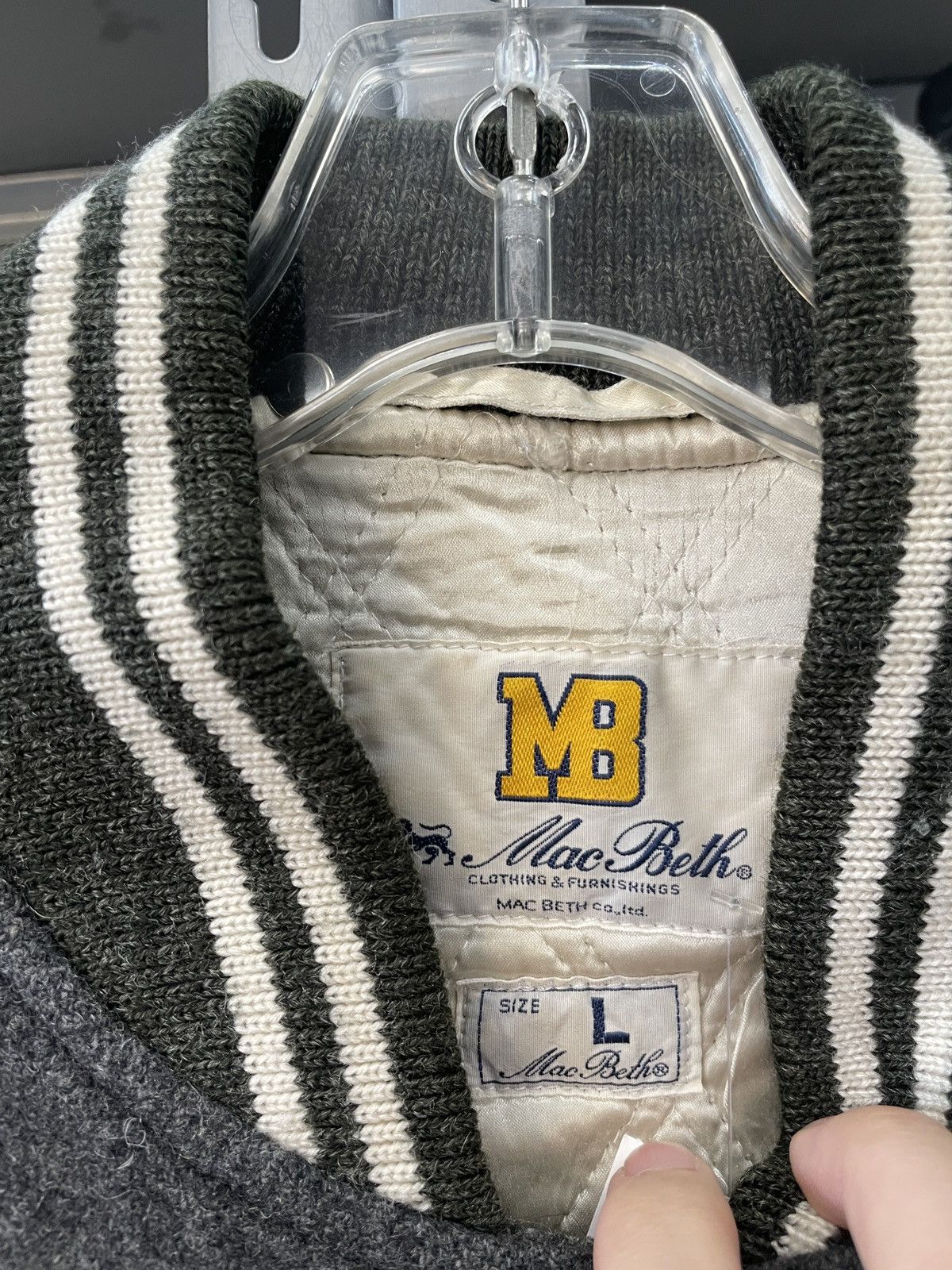 Japanese Brand × Macbeth VINTAGE MAC BETH VARSITY BOMBER JACKET WOOL GRAY LARGE | Grailed