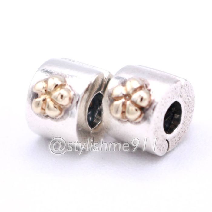 pandora Two Authentic PANDORA Flower Clip With 14K Gold | Grailed