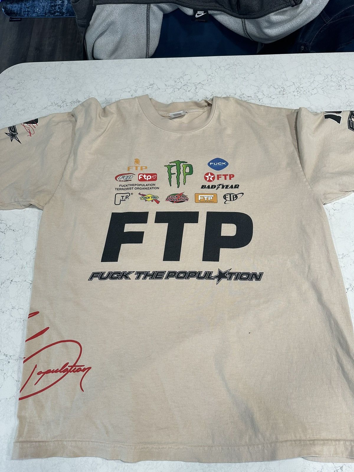 Fuck The Population × G59 Records × Streetwear FTP Racing Tee, Beige ...