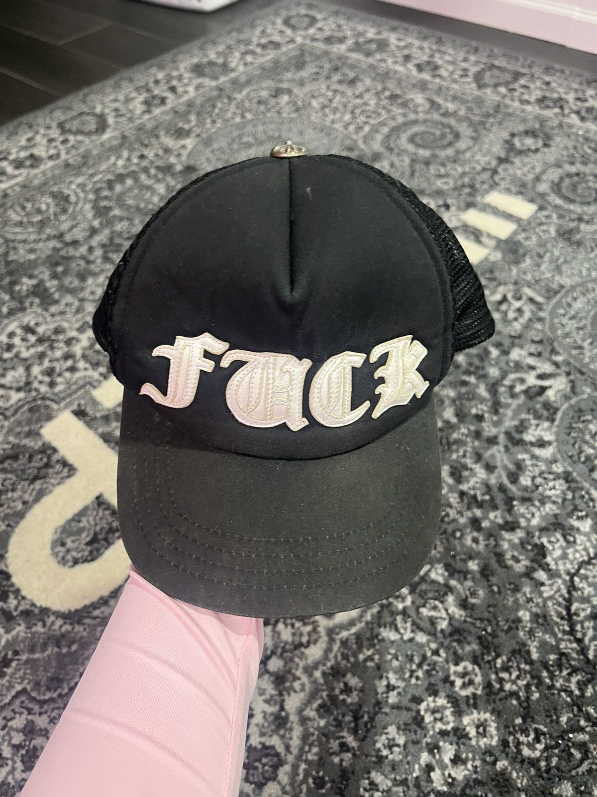 Chrome Hearts Chrome Hearts Black Trucker Fuck Hat | Grailed