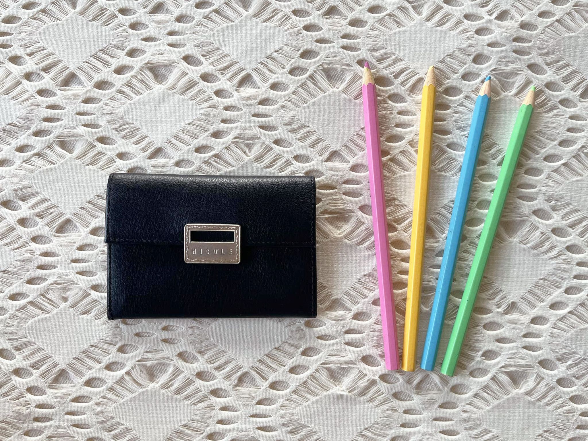 Vintage 90s 'NICOLE' Small and thin size black genuine card holder ...