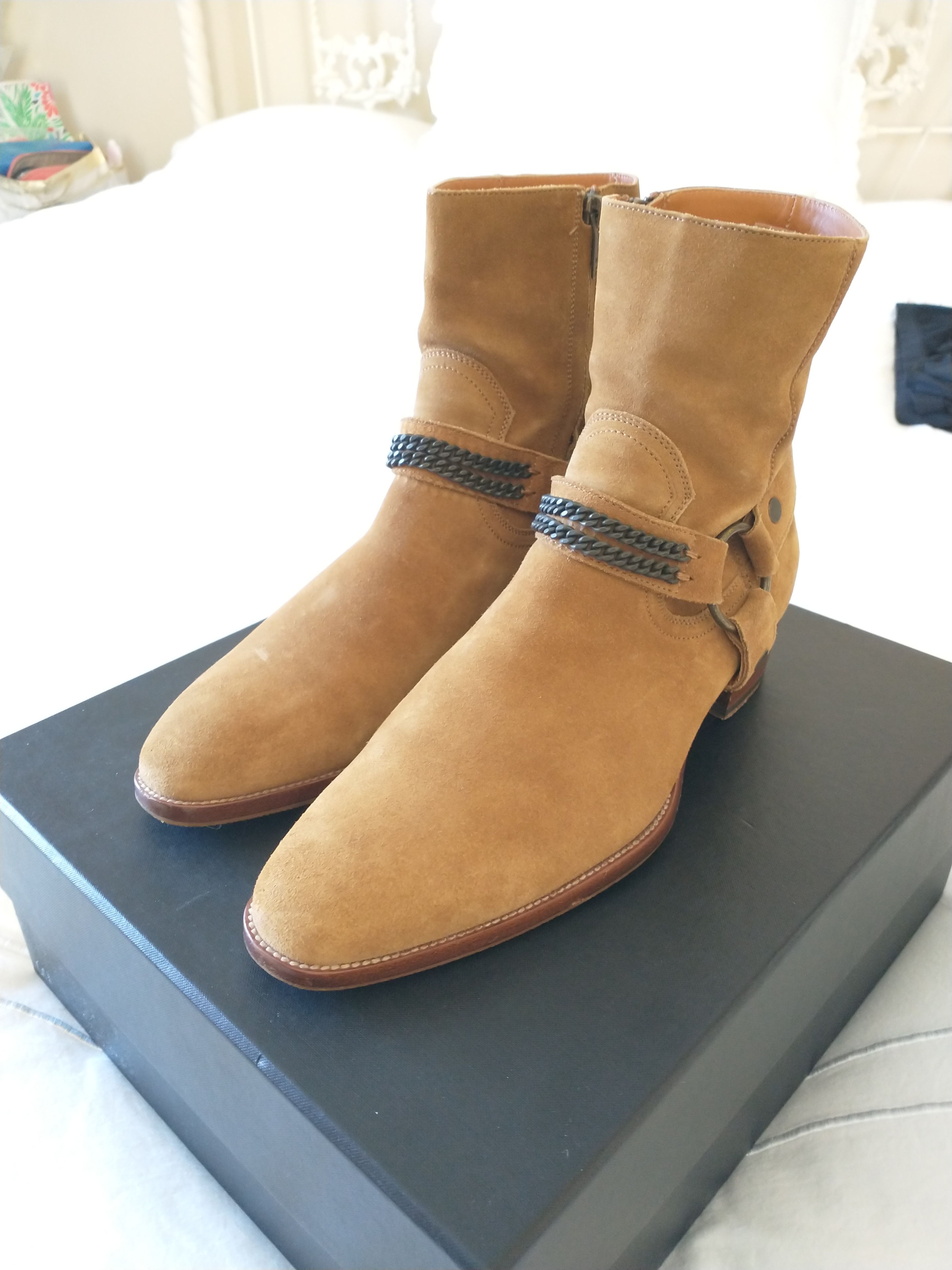 Hedi Slimane × Saint Laurent Paris FW16 Tan Suede Chain Harness Wyatt ...