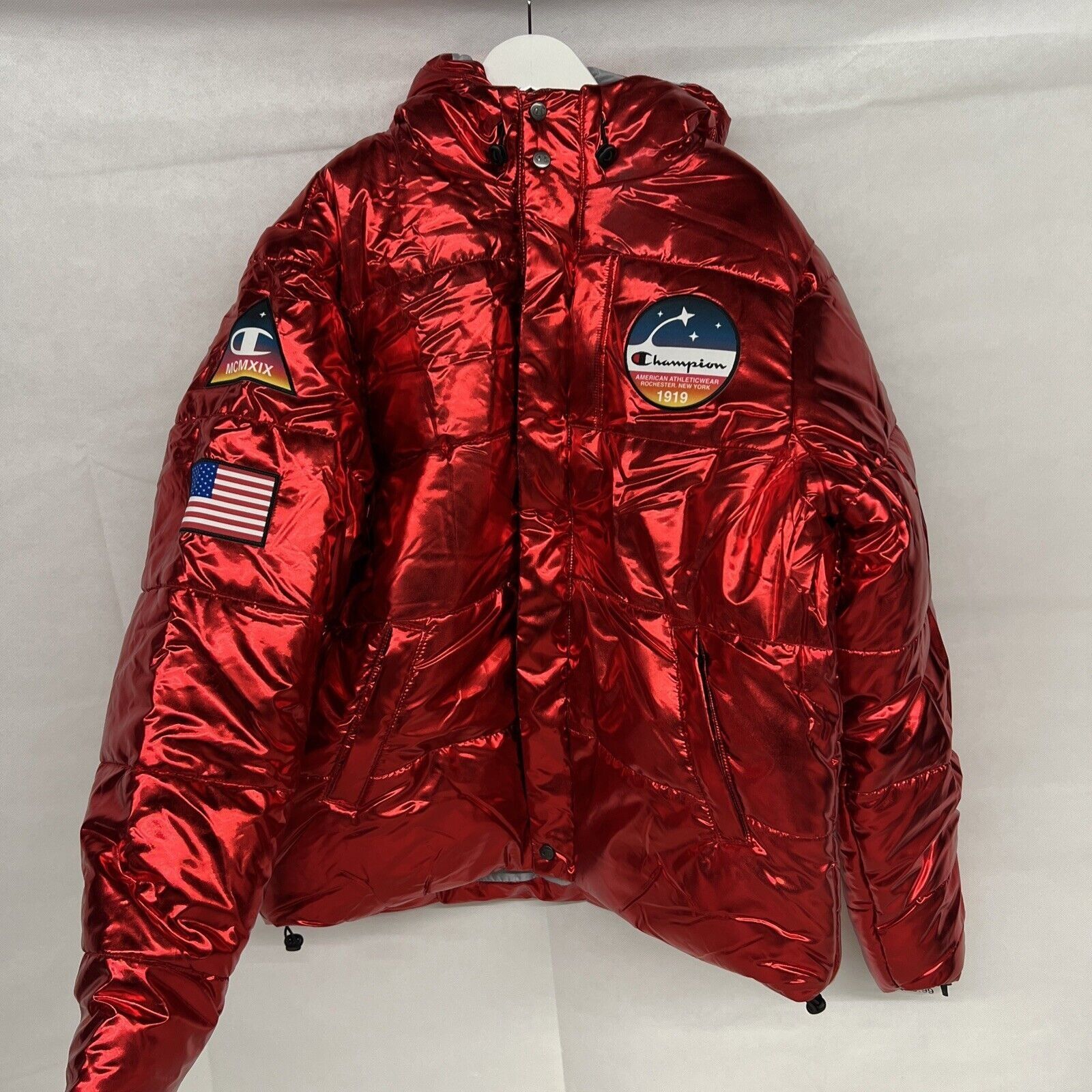 Champion Men’s Champion x NASA Puffer Jacket Coat Metallic Red Limite ...
