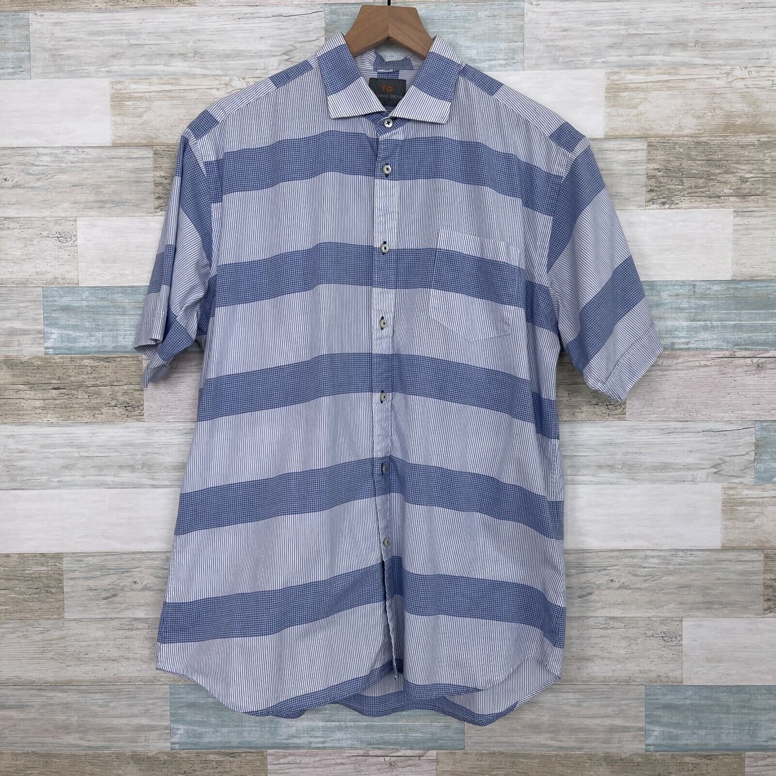 Thomas Dean Thomas Dean Plaid Short Shirt Blue Spread Collar Mens L | Grailed