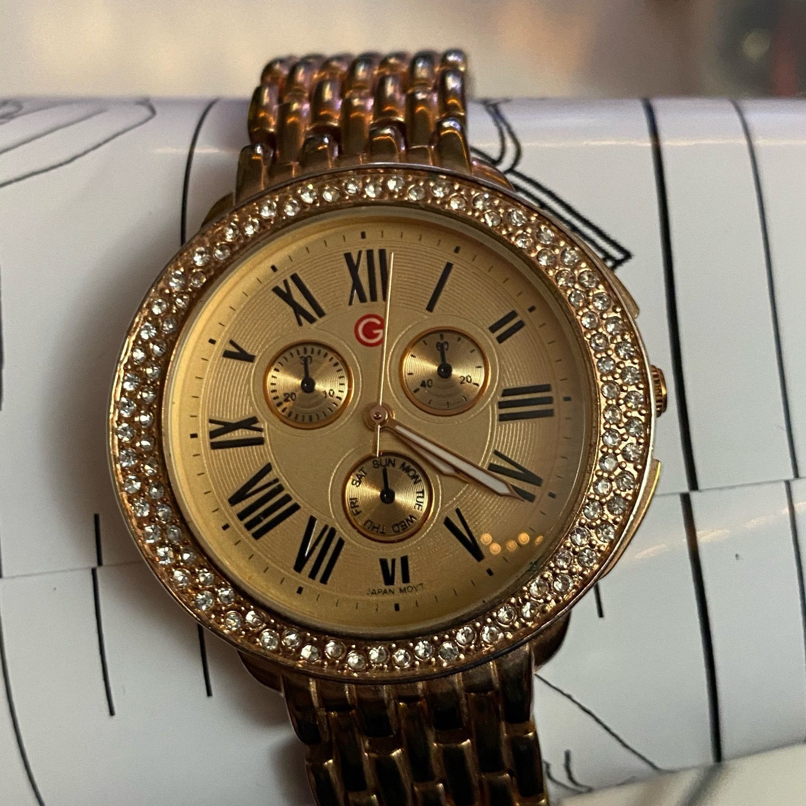 Geneva Ladies Geneva Rose Gold Tone Crystal Bezel Watch Working | Grailed