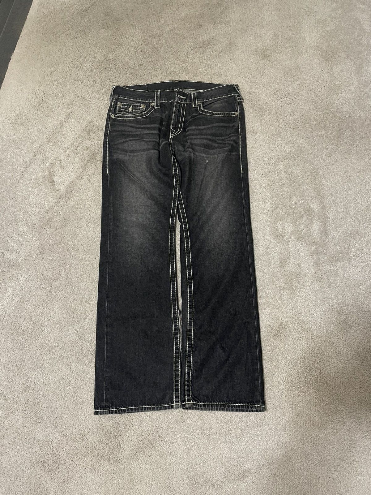 True Religion Grey True Religions with White stitching | Grailed