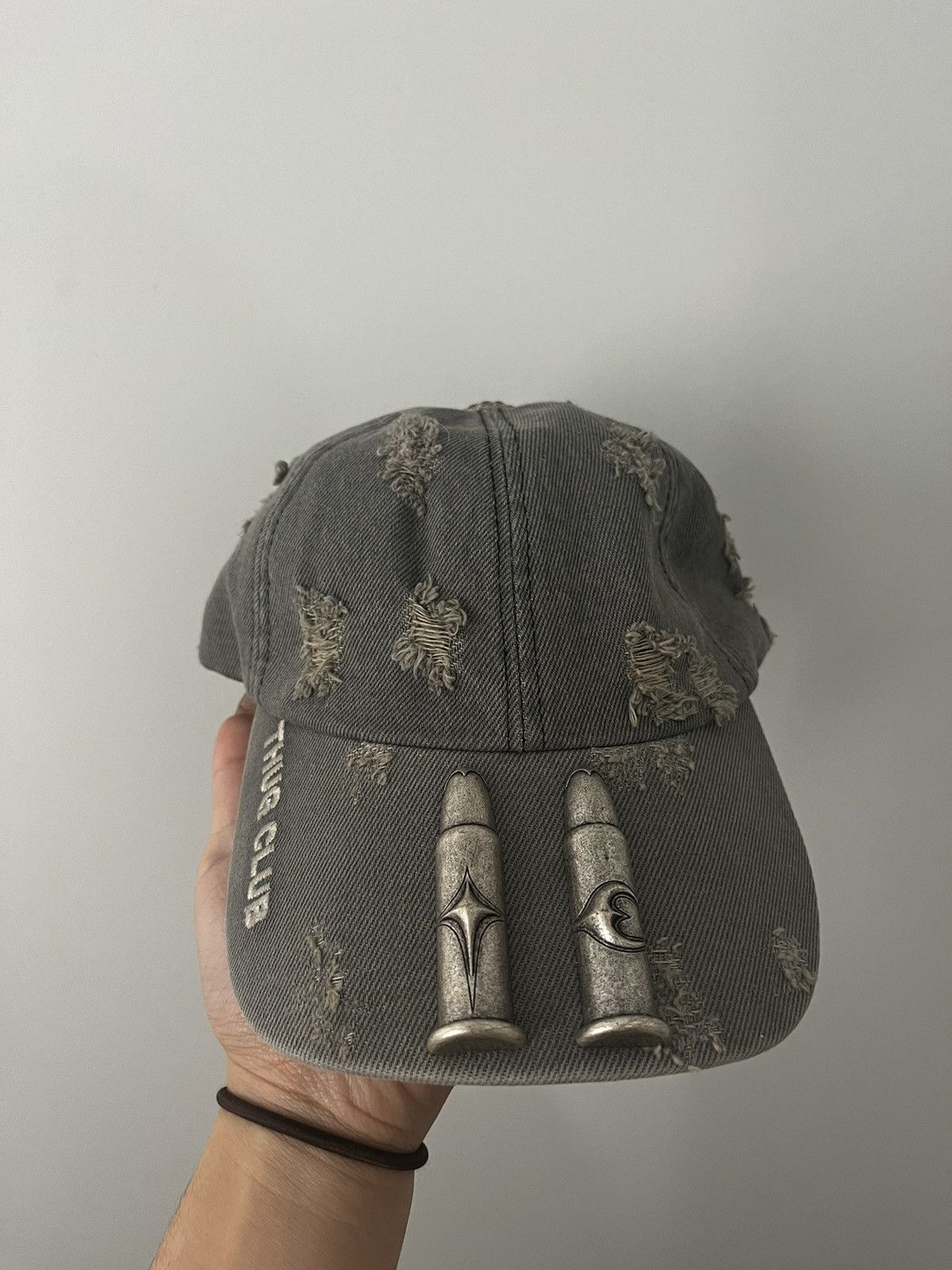 Thug Club Thug Club Grey Distressed Denim Bullet Hat | Grailed