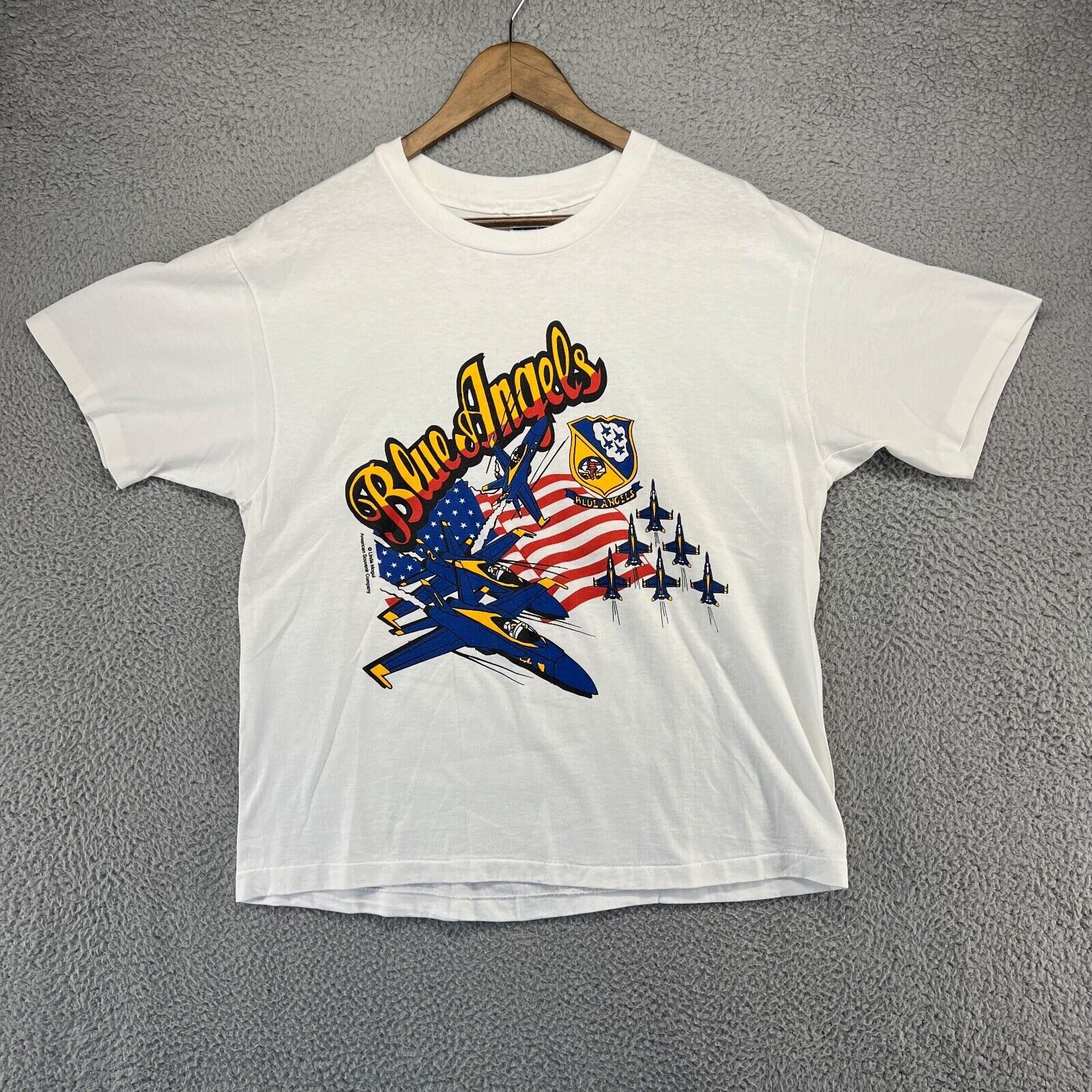 Hanes Vintage Blue Angels Shirt Mens Large White Graphic Fighter Jet ...