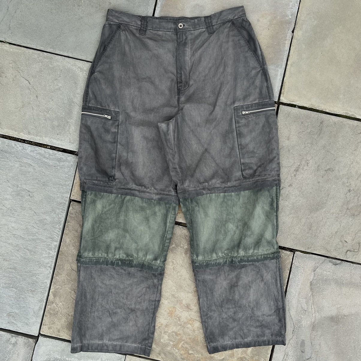 Custom Upcycled Y2K Grey Black + Green Gorpcore Convertible Pants | Grailed