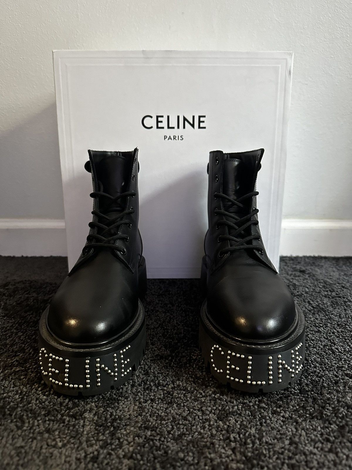 Celine Celine Lace Up Studded Boots | Grailed