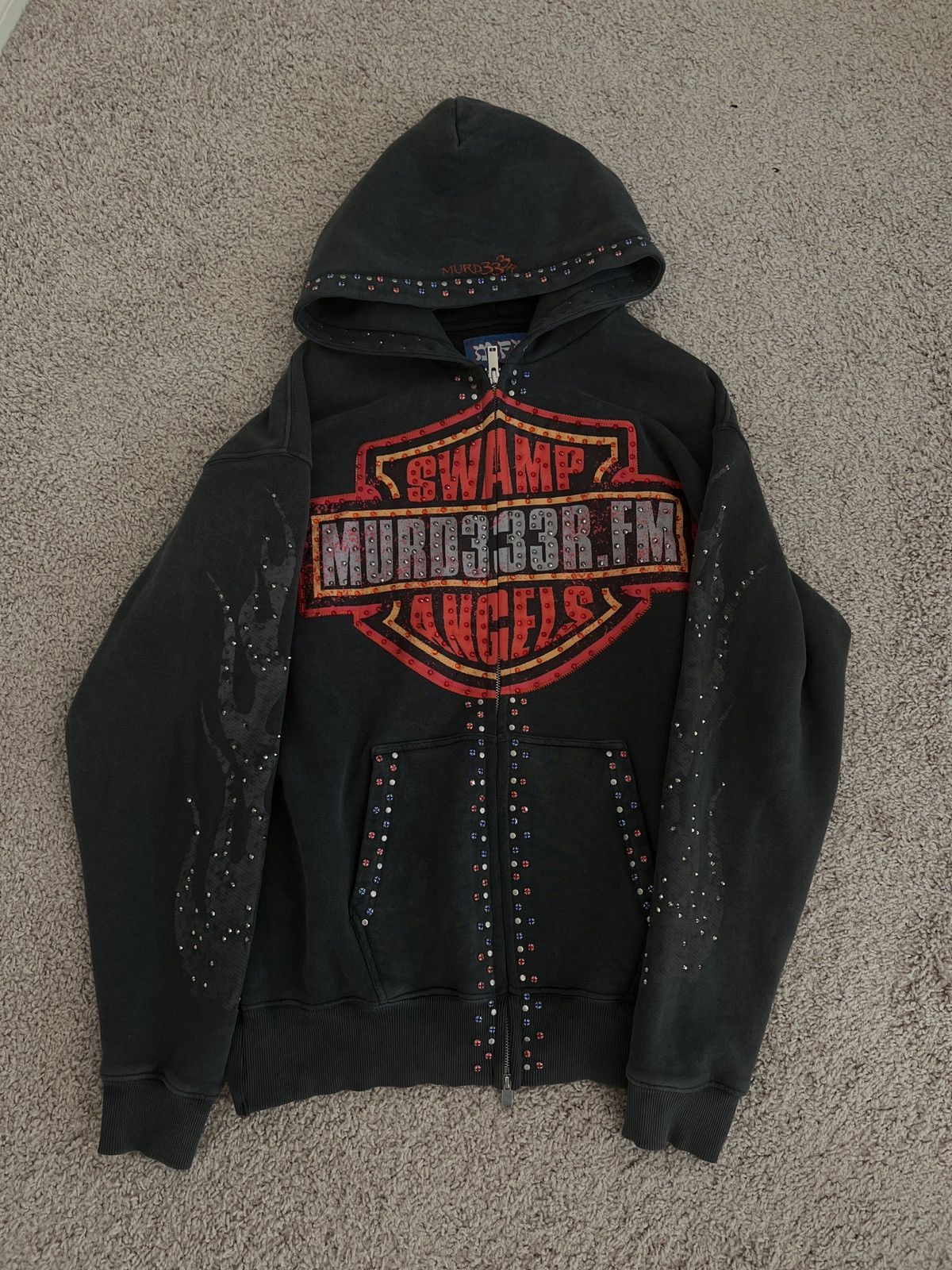 murd333r.fm Murd333r.fm Chopper Hoodie Black Zip-Up | Grailed