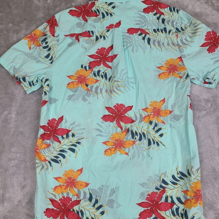 Volcom Volcom Shirt Mens Aqua Floral Hawaiian Surfer Fit Cotton Ble ...