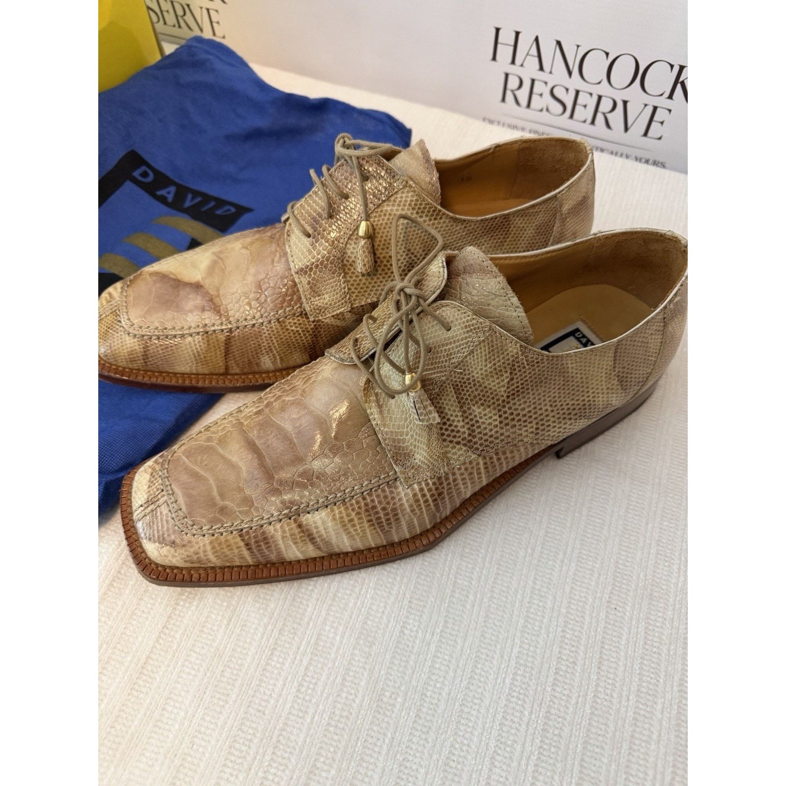 David Eden David Eden SPLASH Ostrich Leg Lizard Dress Shoes Tan Exotic ...