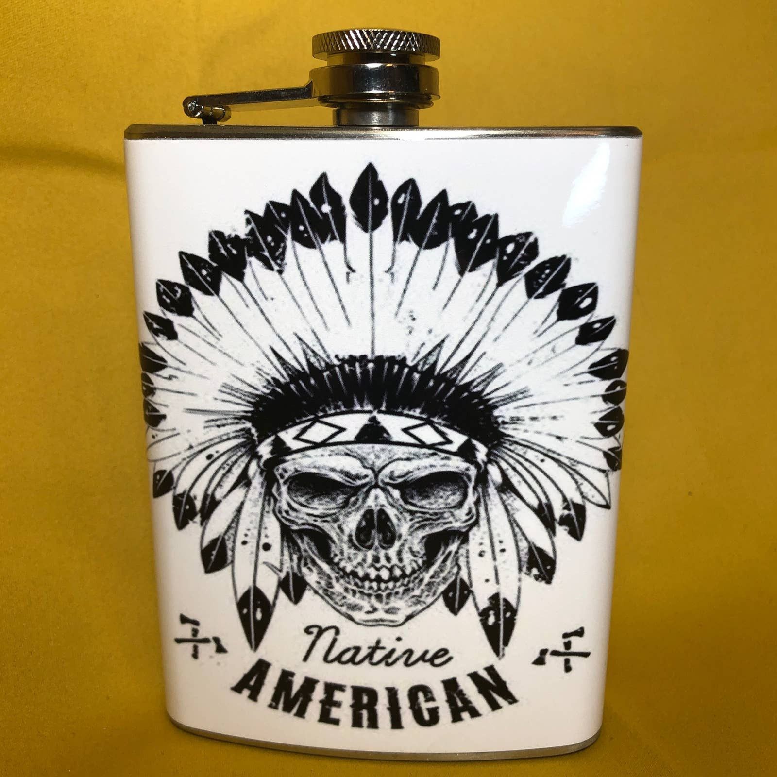Hlaska Flask Native American Skull Feathers BOHO Stainless Steel | Grailed