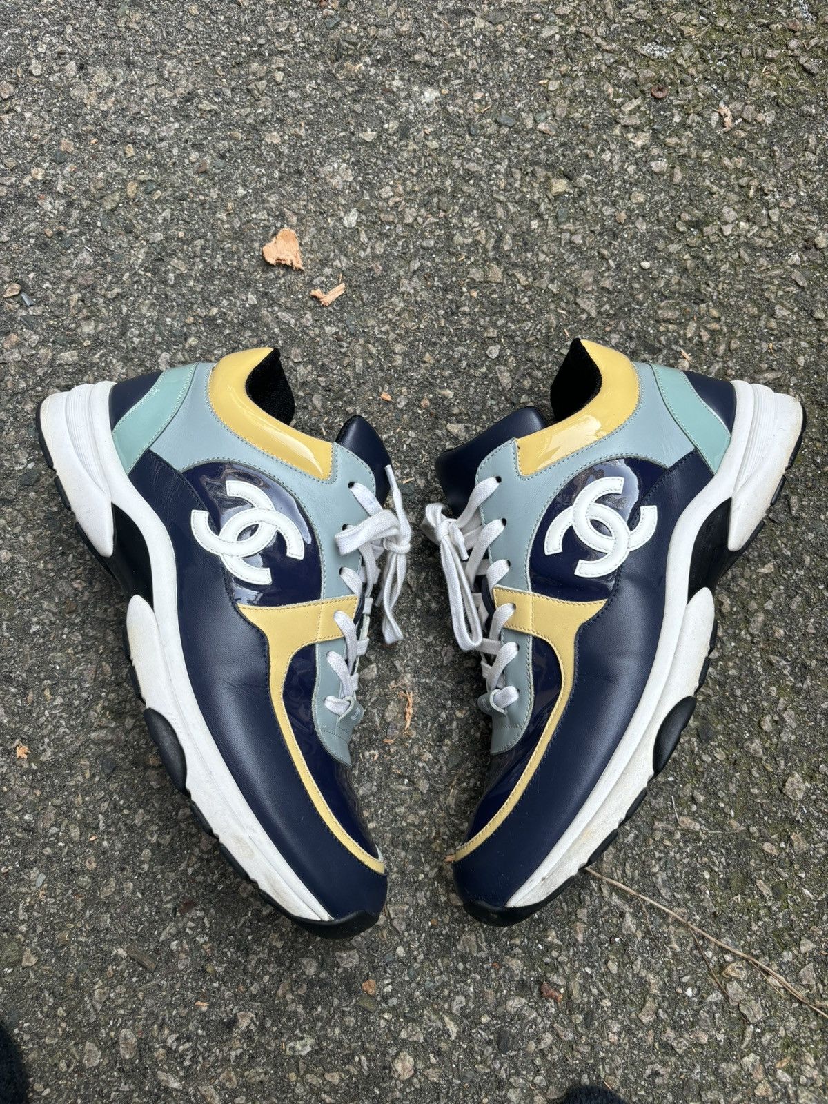 Chanel Navy and White CC Runners | Grailed