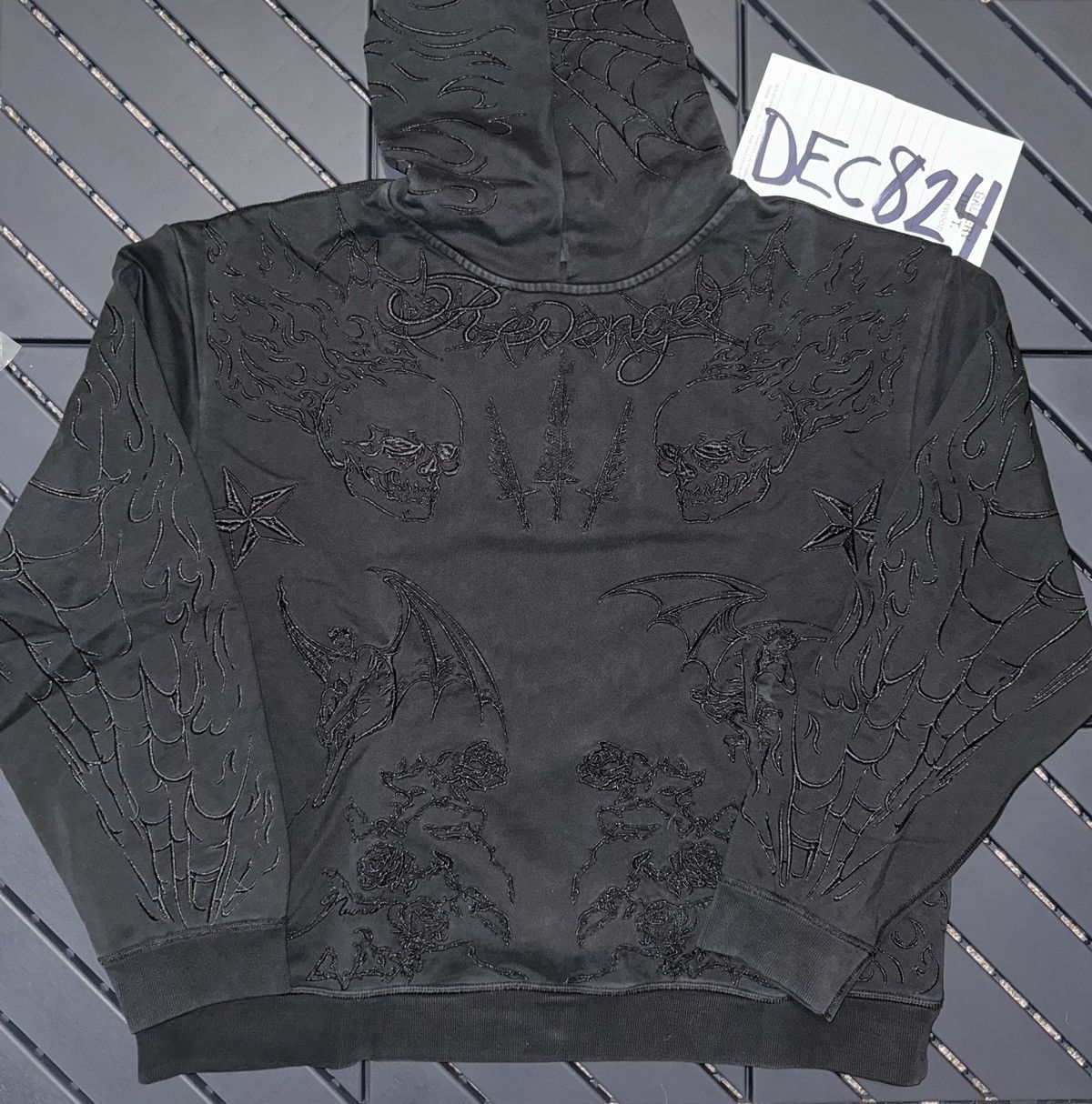 Revenge Revenge Metallic Black Embroidered Zip Up Hoodie | Grailed