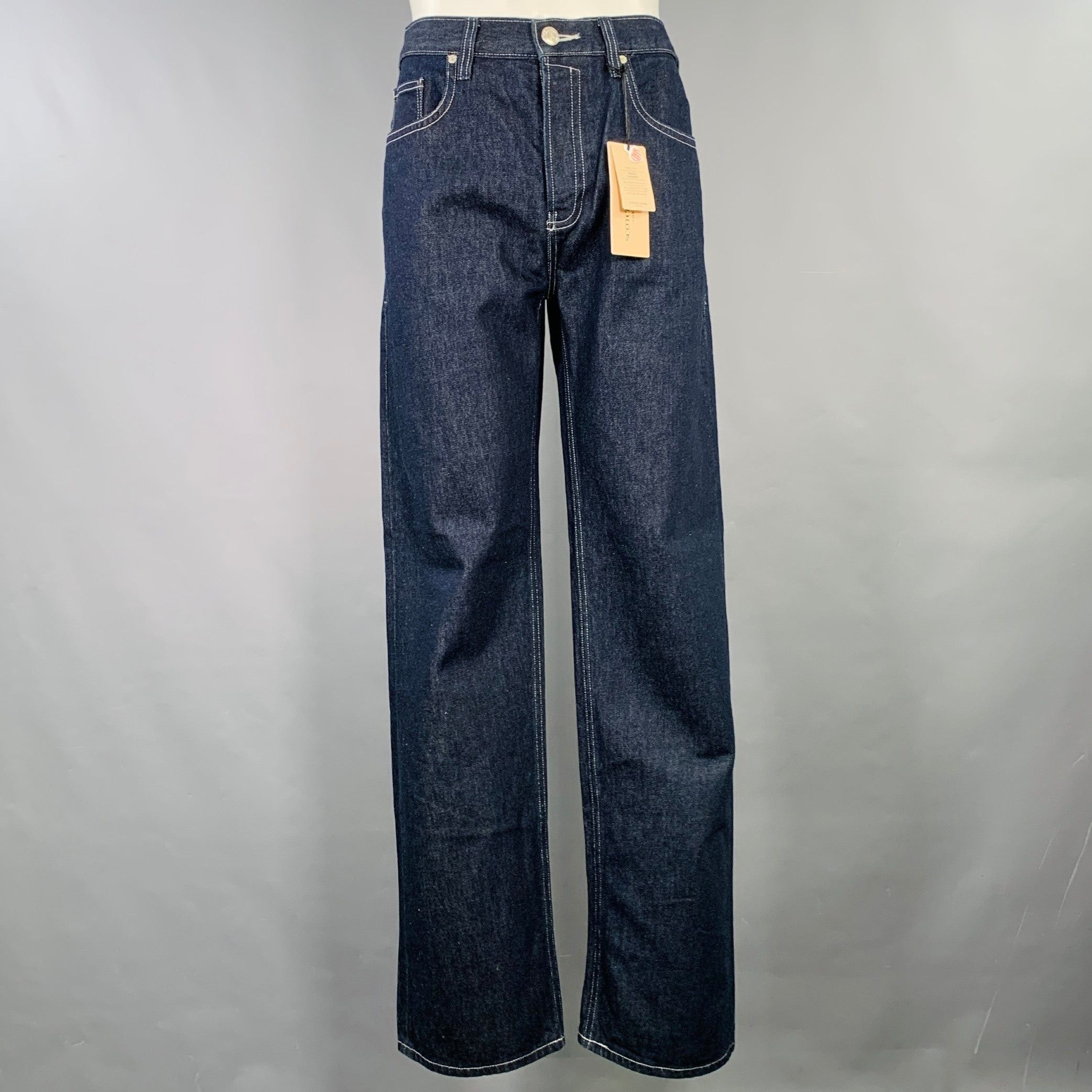Designer SCOTCH AND SODA The Vert Blue Indigo Contrast Stitch Organic ...