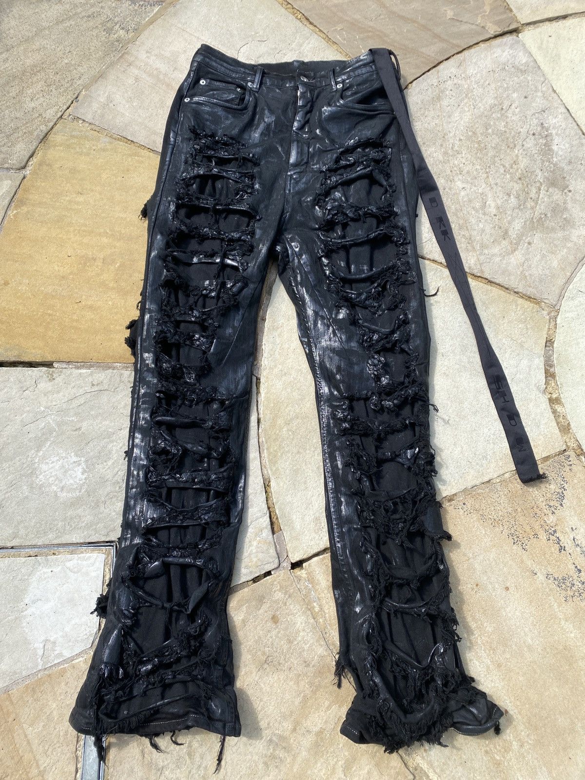 Rick Owens RICK OWENS WAXED SLASHED GETH CUT JEANS | Grailed