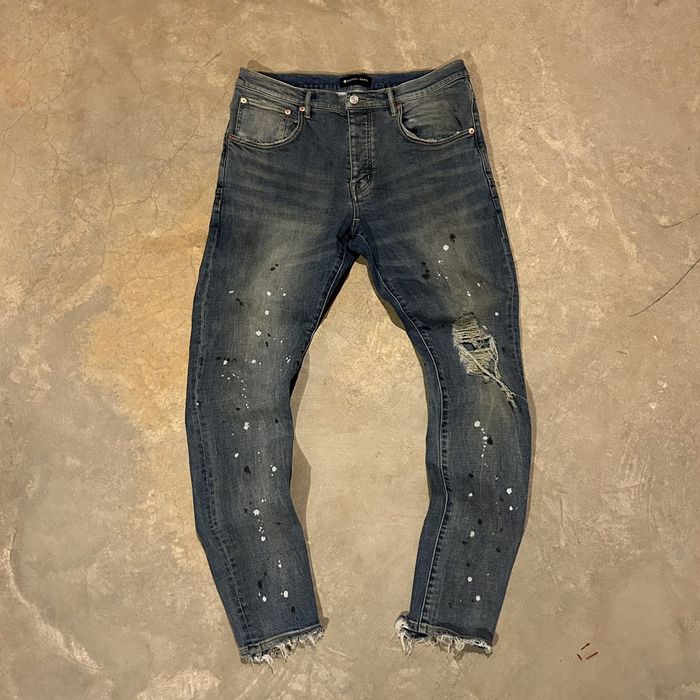 Designer Purple Brand P002 Mid Indigo Destroy Paint Jeans Distressed ...