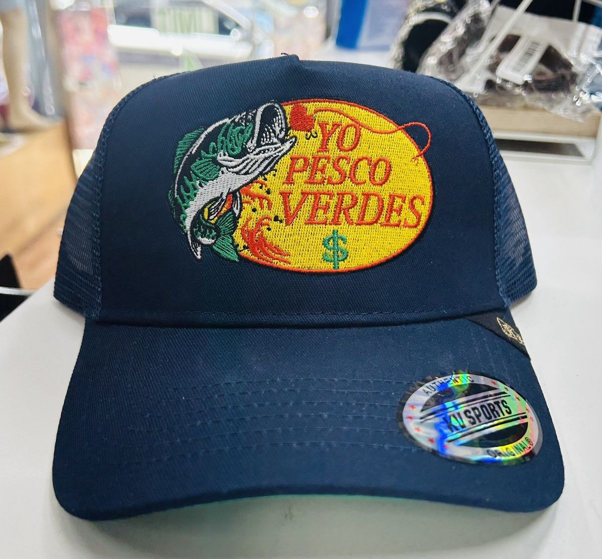 Streetwear × Vintage Yo Pesco Verdes Bass Navy Adjustable Pro Trucker ...