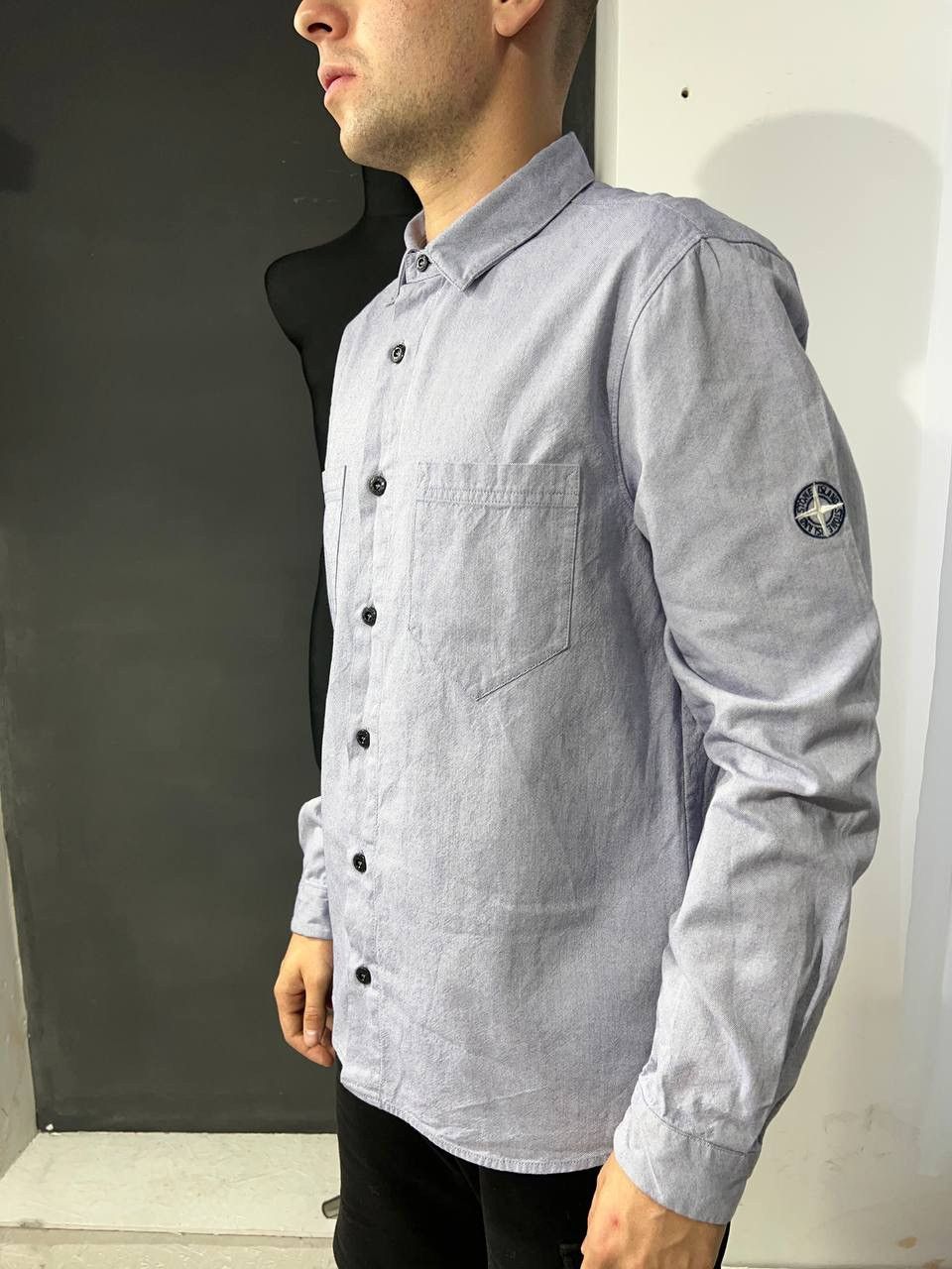Stone Island Stone Island Embroidered Logo Shirt Long Sleeve Pocket ...