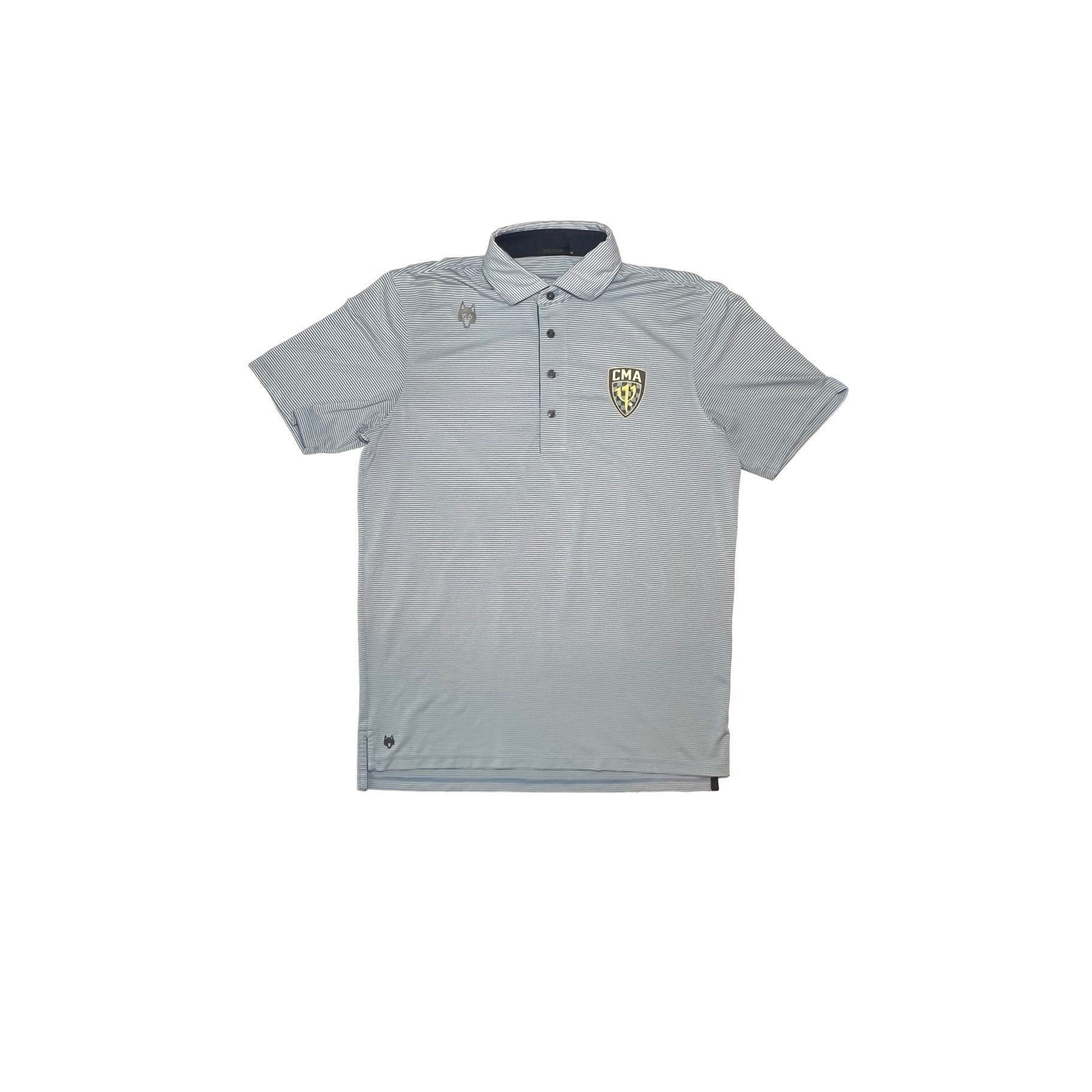 Grenson Greyson Men Polo Shirt Casual Medium blue striped Wolf Logo ...