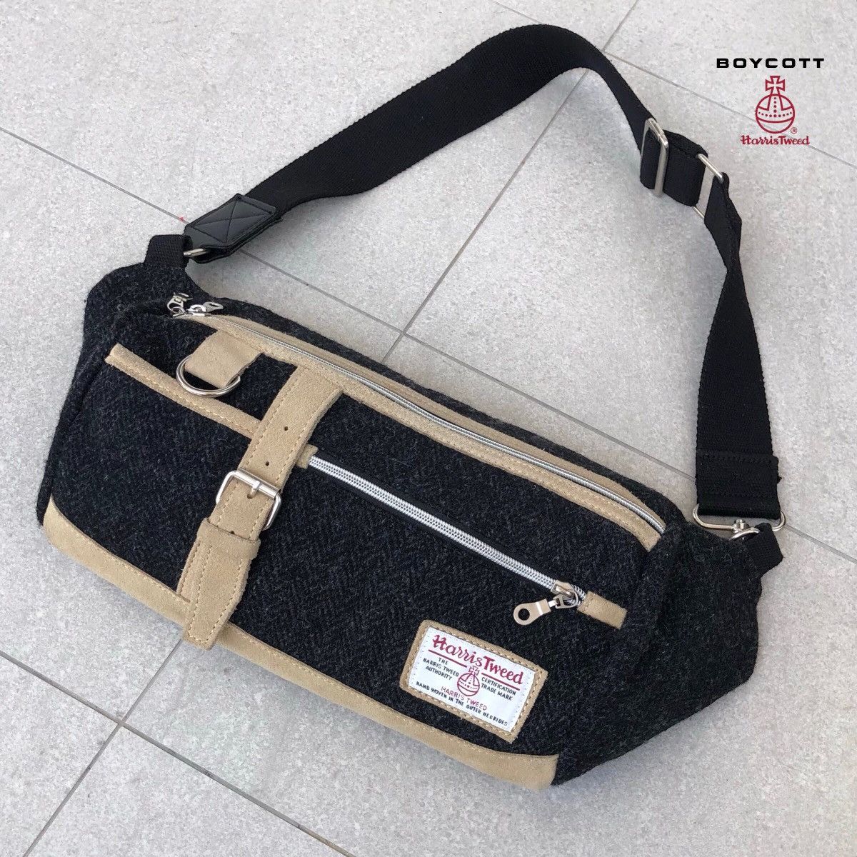 Boycott Boycott x Harris Tweed Mix Leather Wool Cross Body Bag | Grailed