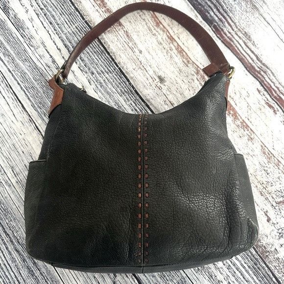 Fossil Vintage Fossil Pebbled Leather Black/Tan Shoulder Bucket Bag ...