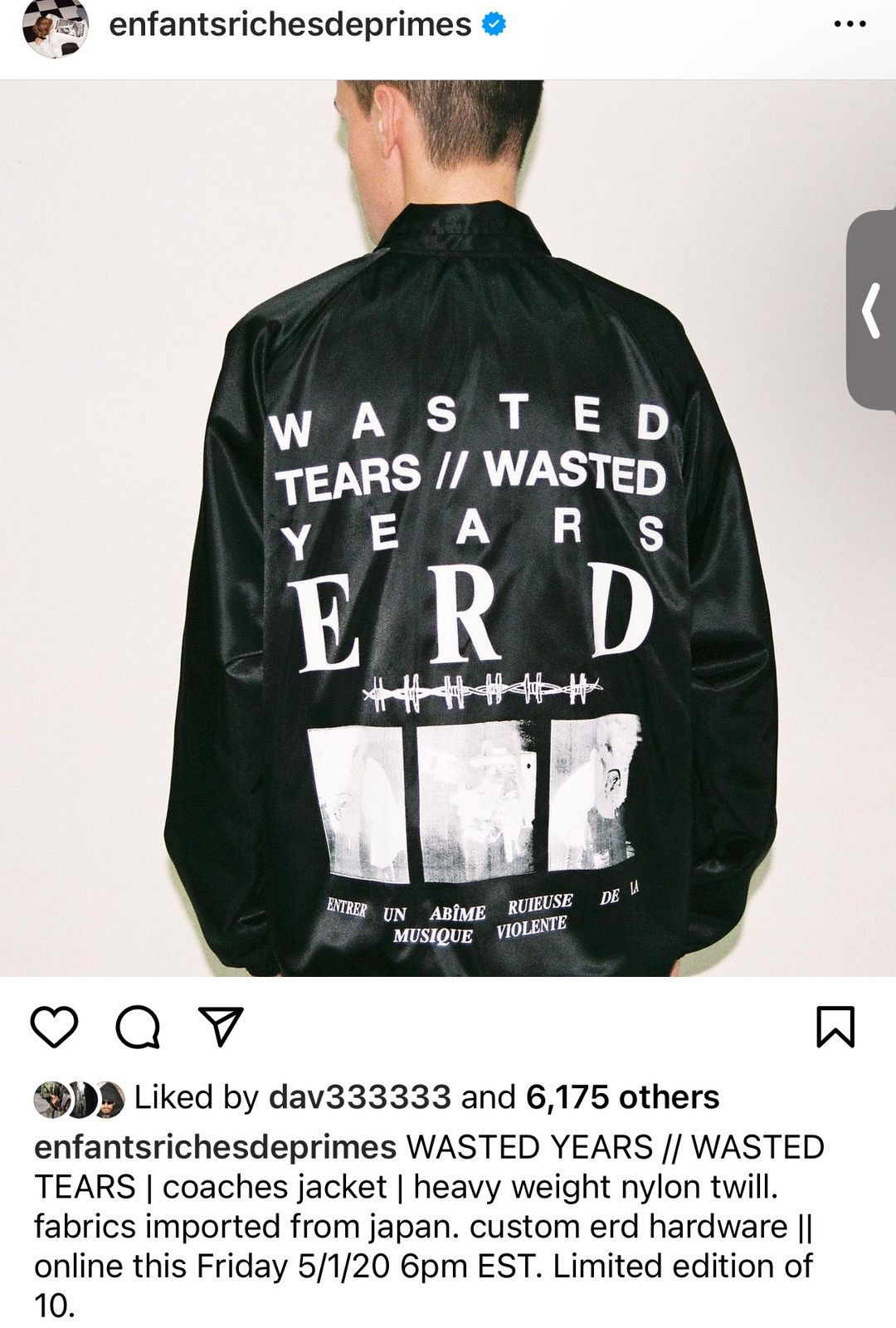 Enfants Riches Deprimes ERD 2020 Campaign LIMITED EDITION 1/10 Wasted ...