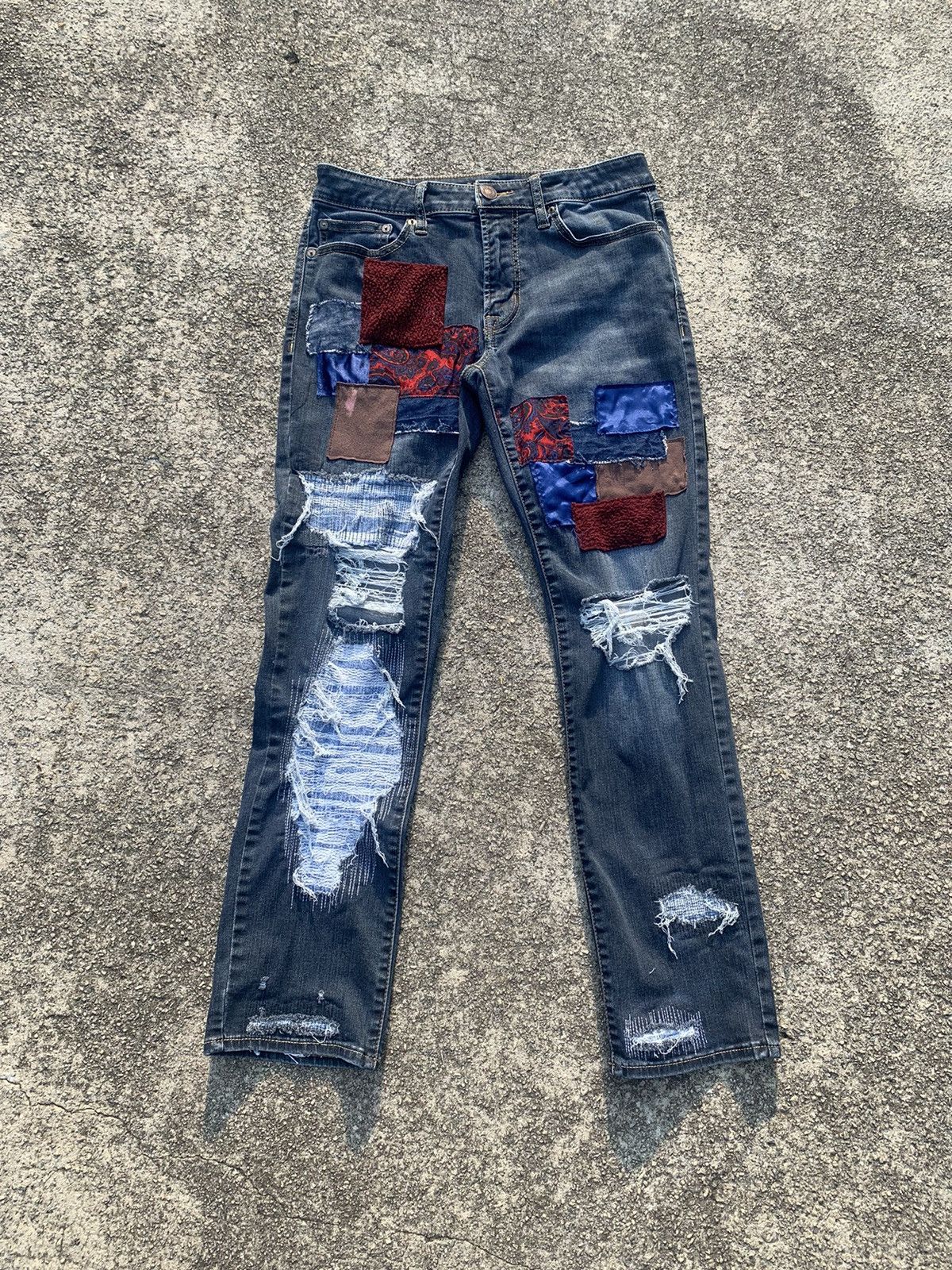1 Of 1 × Custom × Kurt Cobain Patchwork Distressed Jeans | Grailed