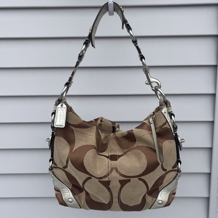 Vintage vintage coach carly signature canvas and leather carly hobo ...