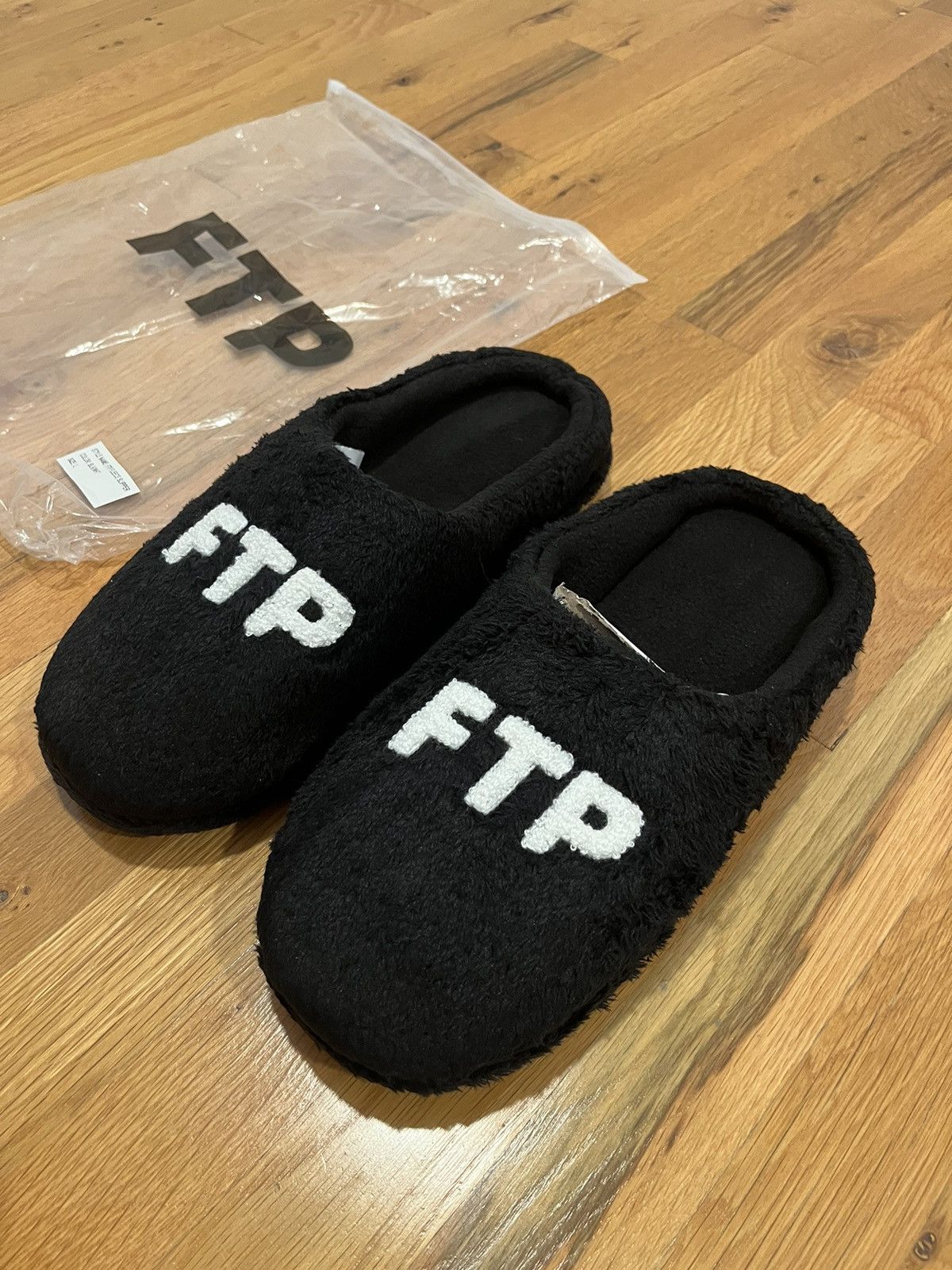 Fuck The Population FTP FLEECE LOGO SLIPPERS (LARGE) | Grailed