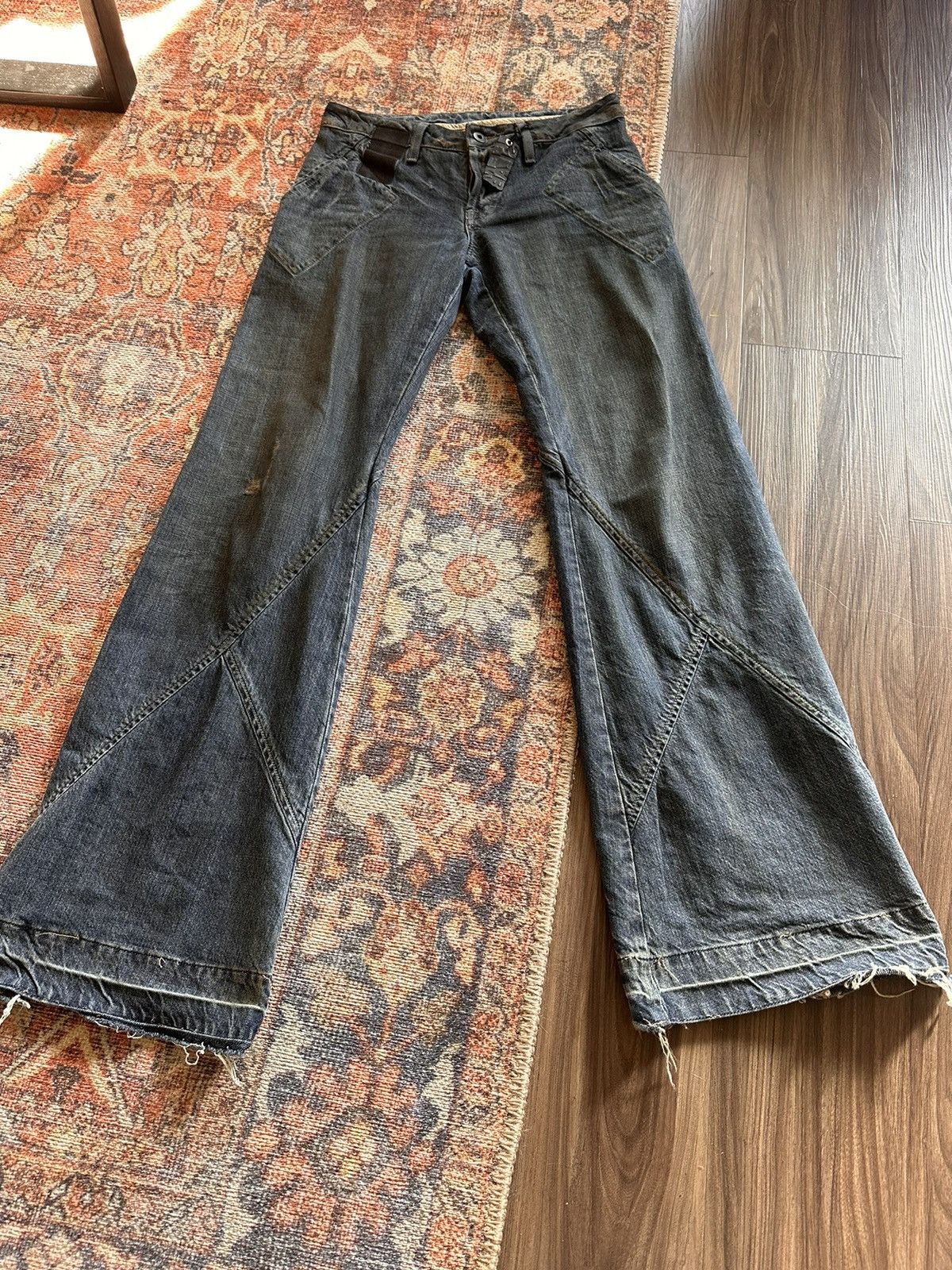 Rick Owens Rick Owens Spiral Cut Wax Coated Flared Bootcut Denim Jeans ...