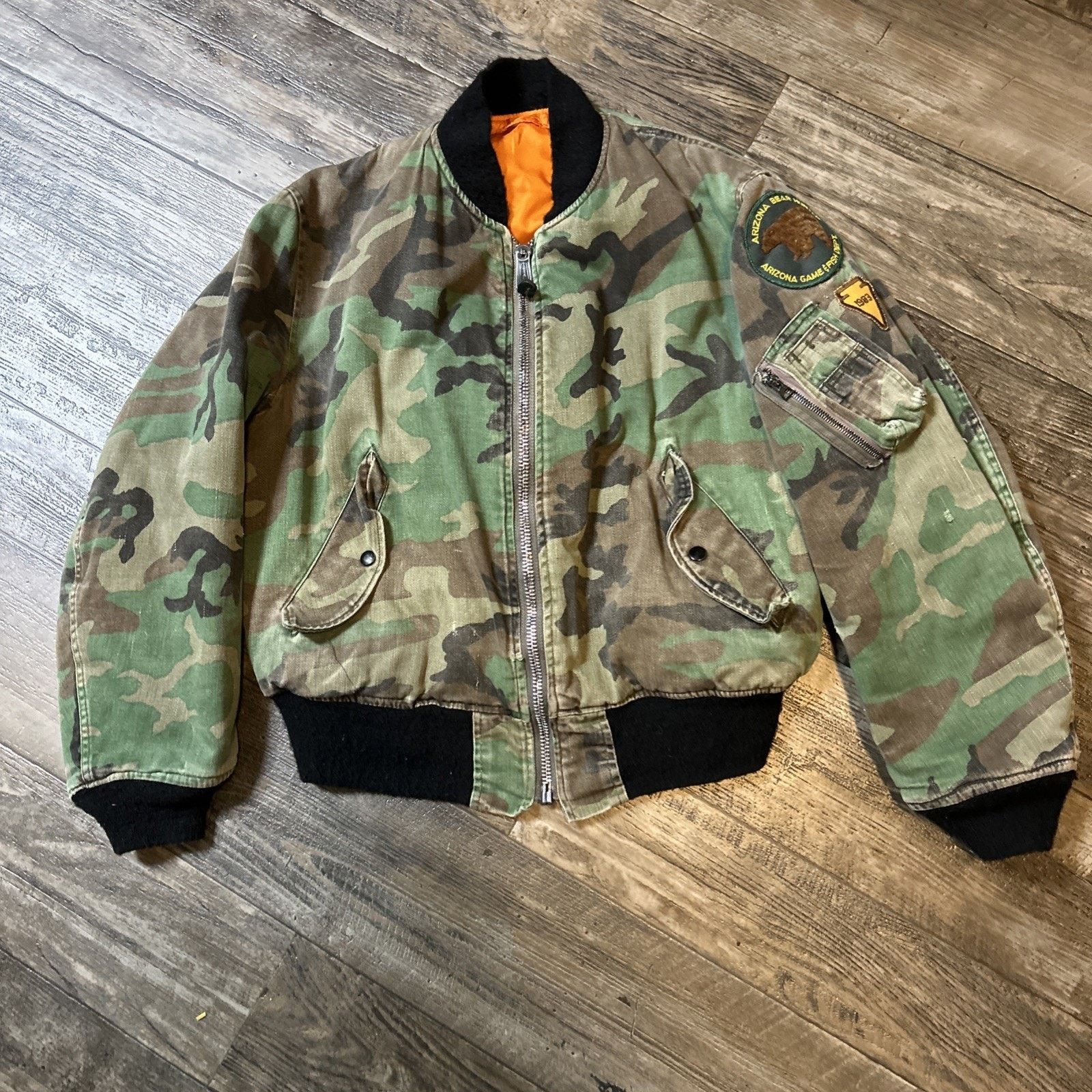 Military Rare Alpha 80s Camo MA-1 Flight Jacket - Made in USA - Tag L ...