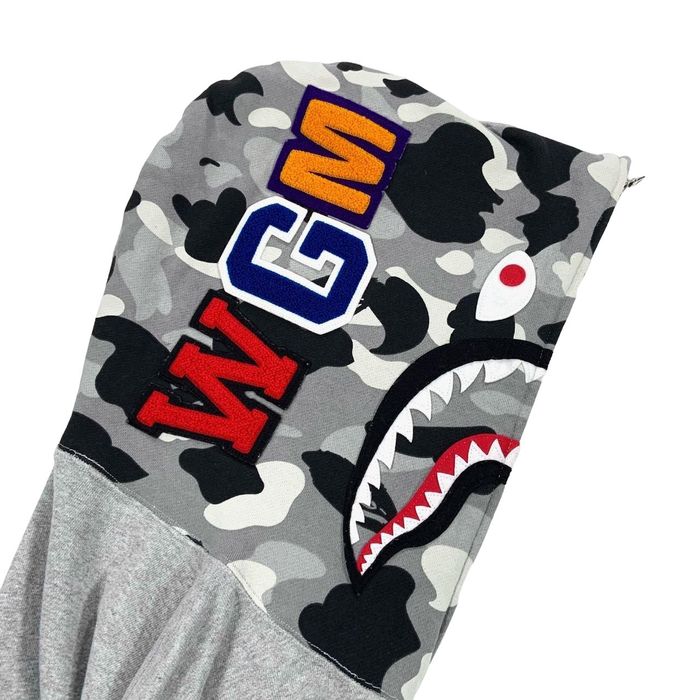 Bape VTG A Bathing Ape Bape Gray Black Split Camo Shark Hoodie | Grailed