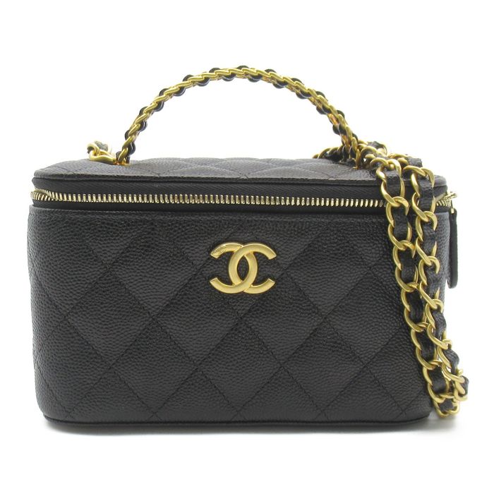 Chanel CHANEL Mini Chain Vanity Bag Black Caviar Skin (Grained Calf ...