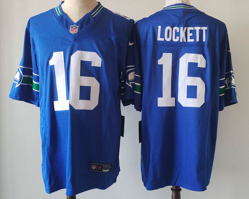 Custom Men Tyler Lockett Seahawks 16 Blue Jersey | Grailed