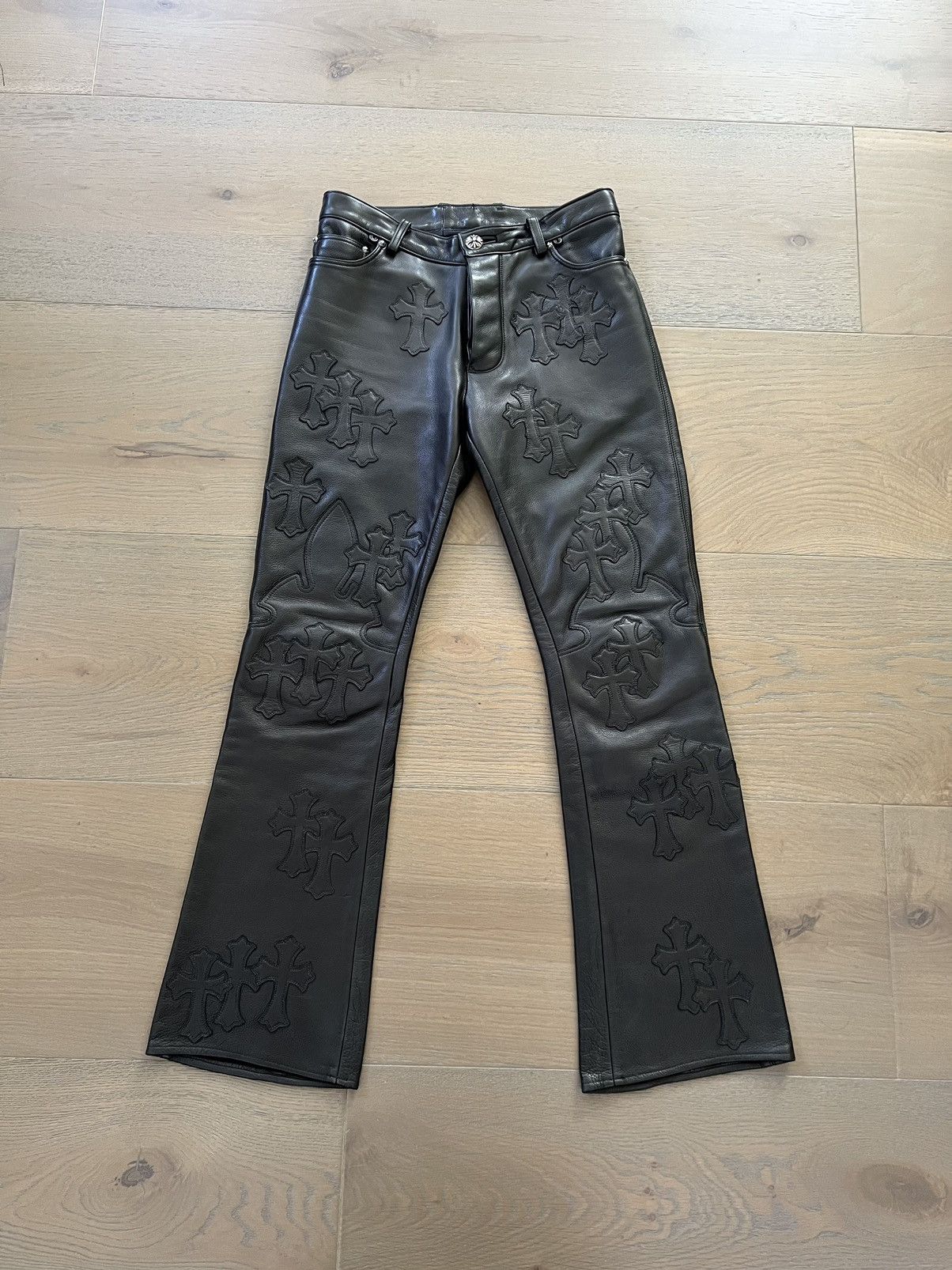 Chrome Hearts Chrome Hearts Leather 60 Cross Patch Pants | Grailed