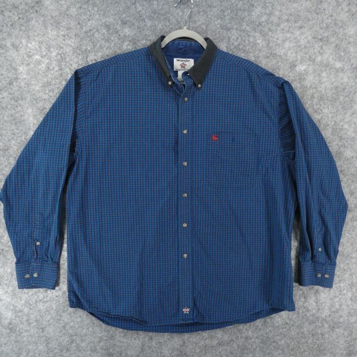 Wrangler Wrangler PBR Shirt Men Extra Large Long Sleeve Button Up Blue ...