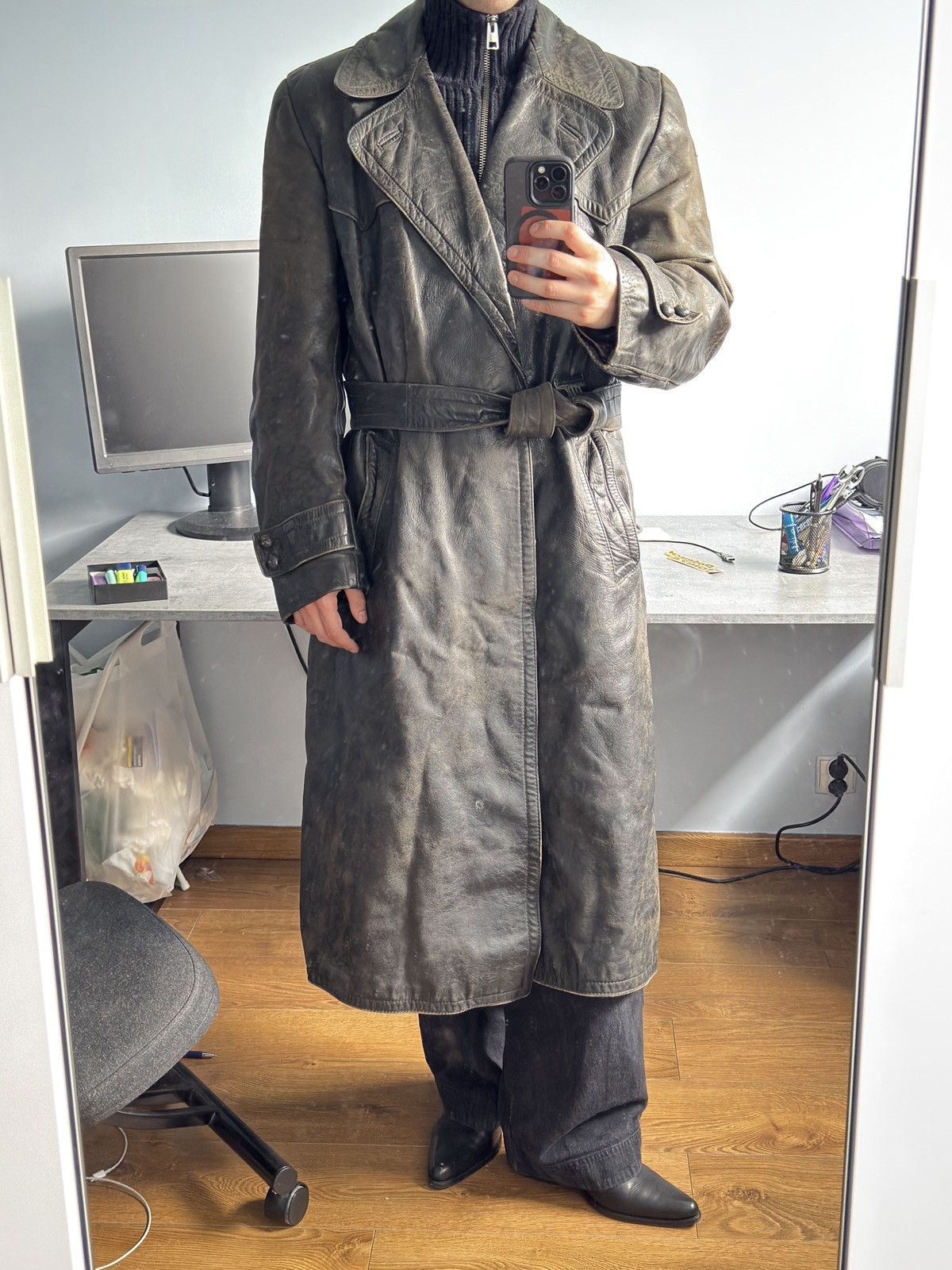 Vintage 1950s Vitnage German Police Leather Coat Long Jacket | Grailed
