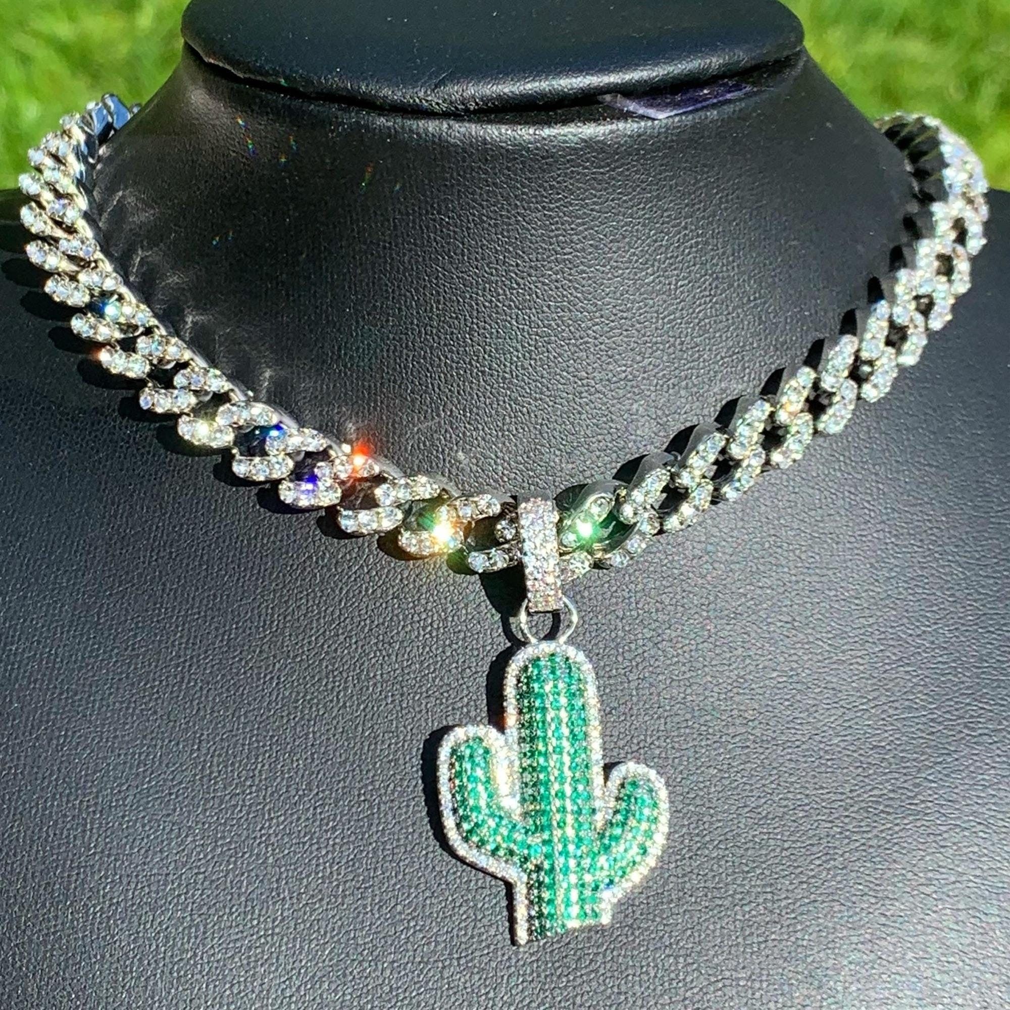 Cuban Link Chain Cactus Pendant Iced Cuban Chain Set | Cuban Link Chain ...